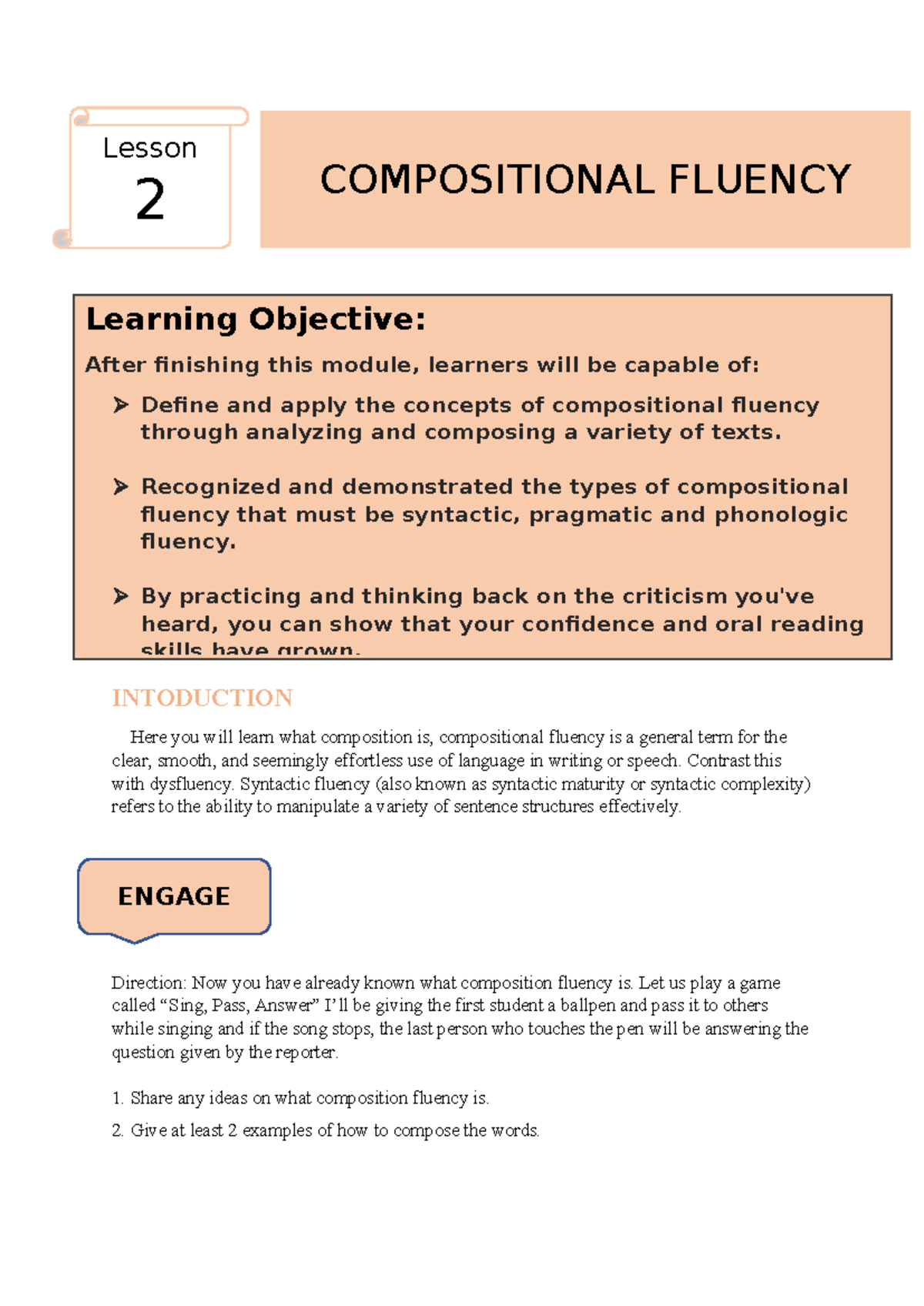 Compositional Fluency Module - INTODUCTION Here you will learn what ...