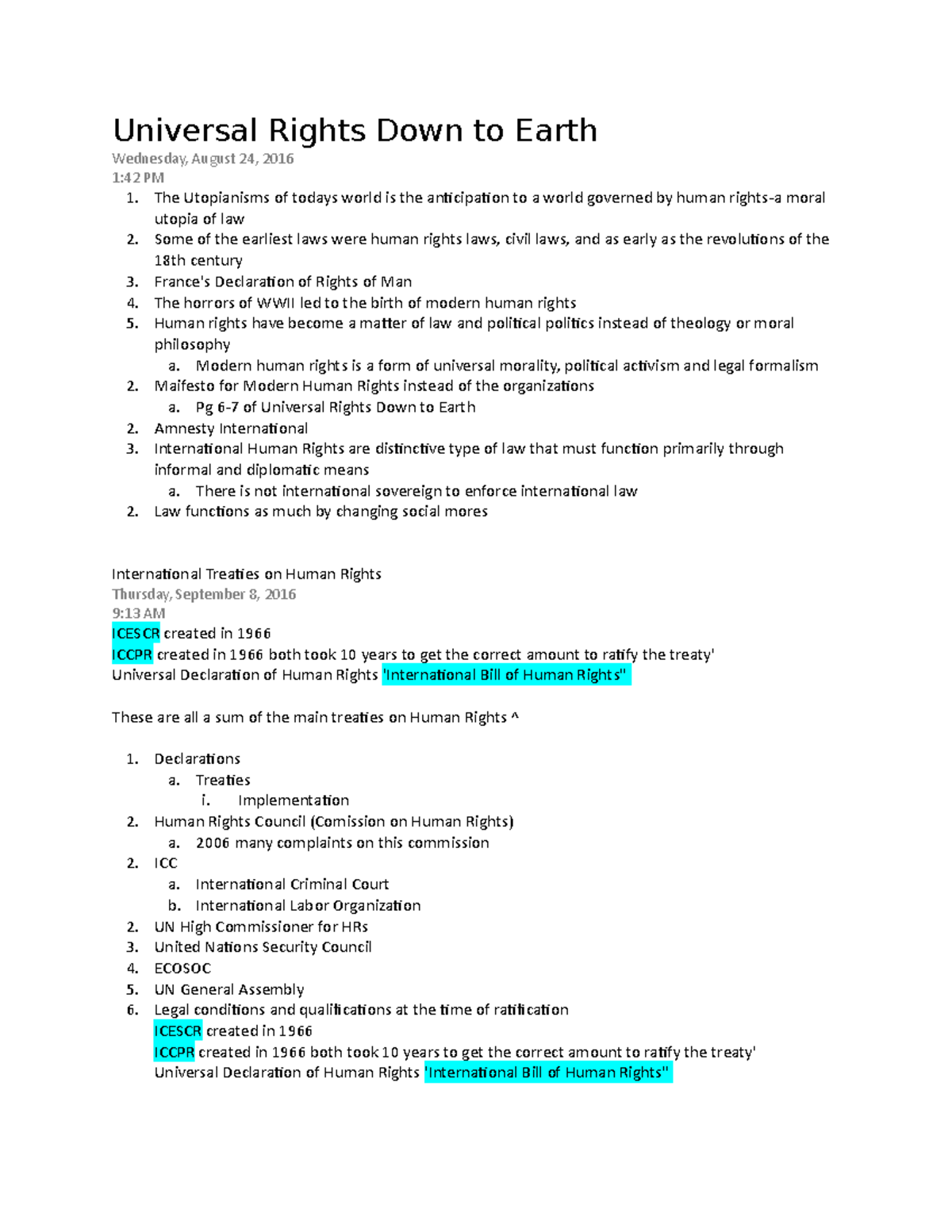 Human Rights Notes - Universal Rights Down to Earth Wednesday, August ...