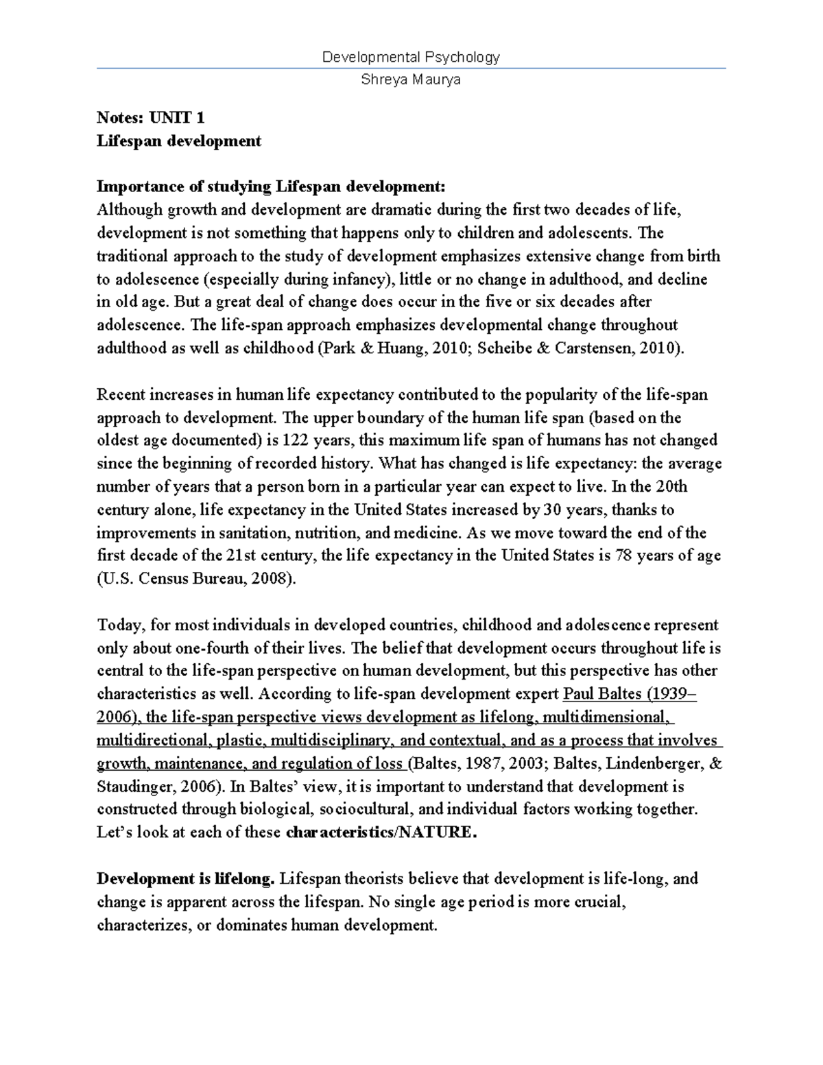 Notes Lifespan development - Shreya Maurya Notes: UNIT 1 Lifespan ...