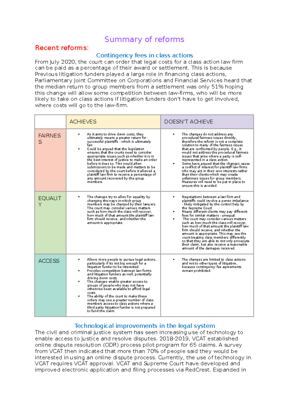 Summary of reforms - VCE notes - Summary of reforms Recent reforms ...