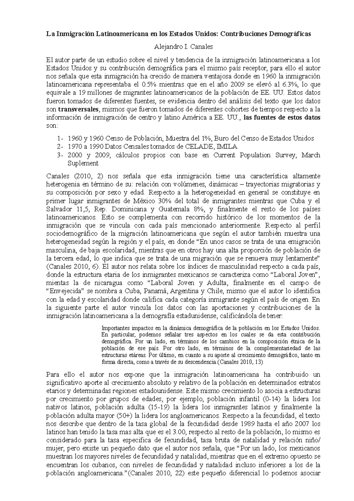 Resumen - La Inmigración Latinoamericana en los Estados Unidos - La ...