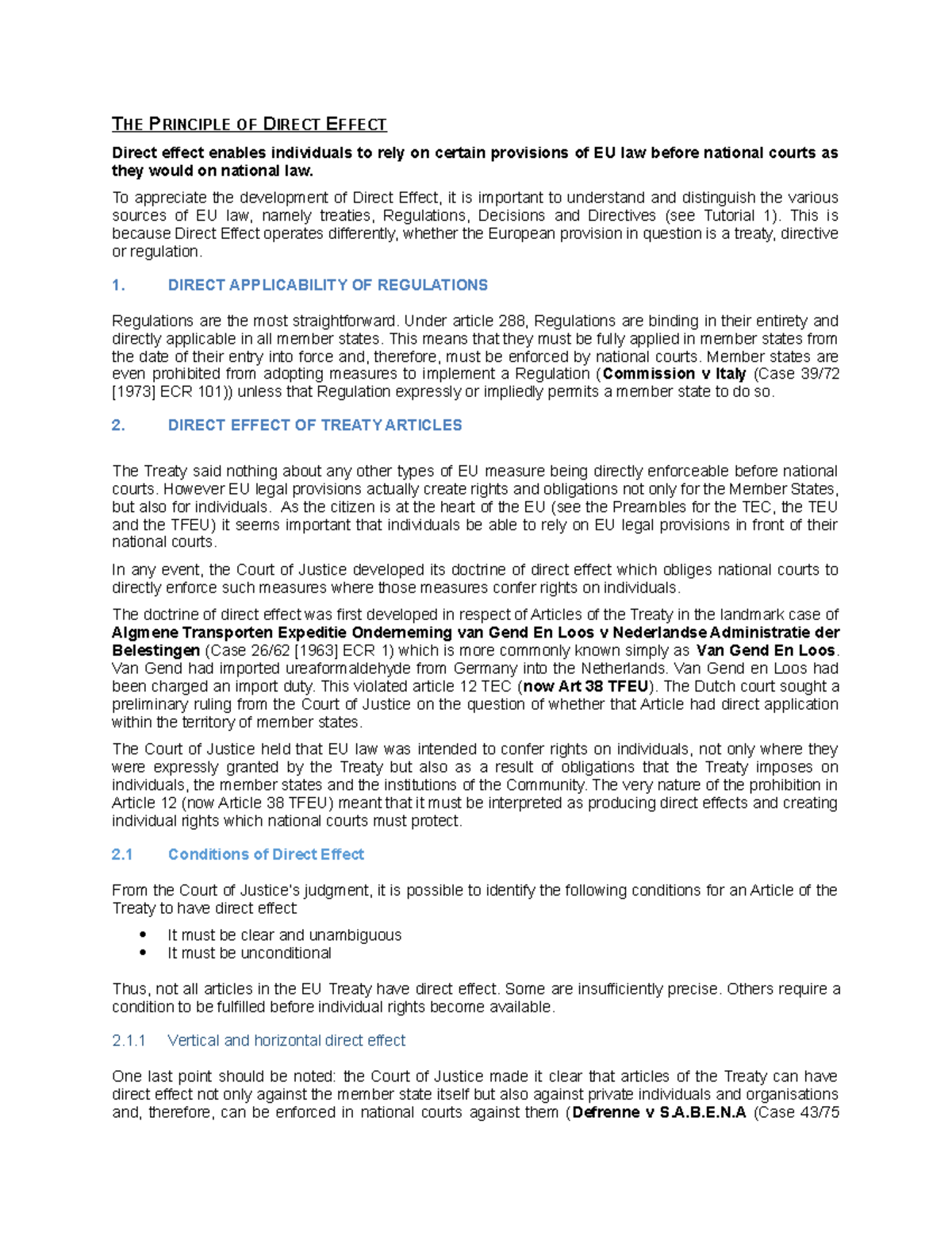 The Principle of Direct Effect - T HE PRINCIPLE OF DIRECT EFFECT Direct ...
