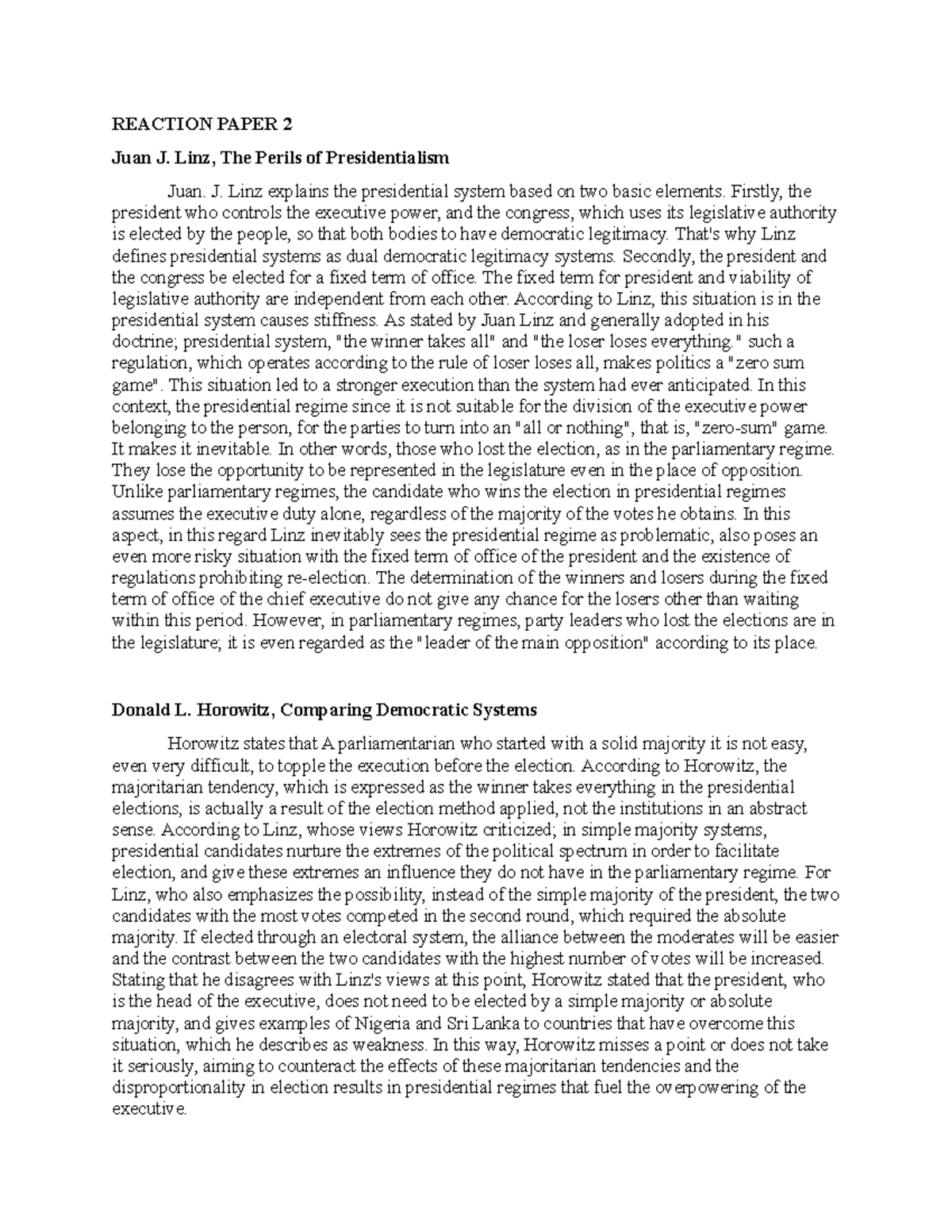 Reactionpaper 2ND - Pol2101 reaction paper about politics and ...