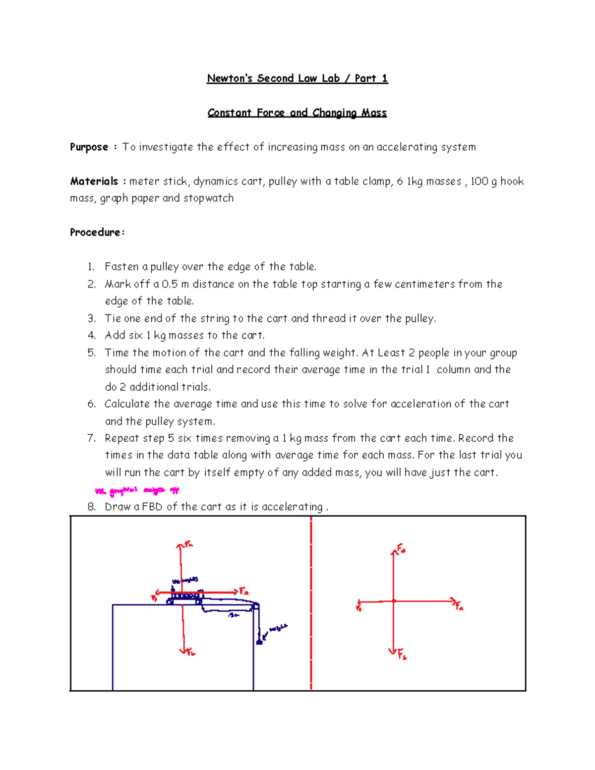 Newton's Second Law Lab Part 1 - Newton’s Second Law Lab / Part 1 ...