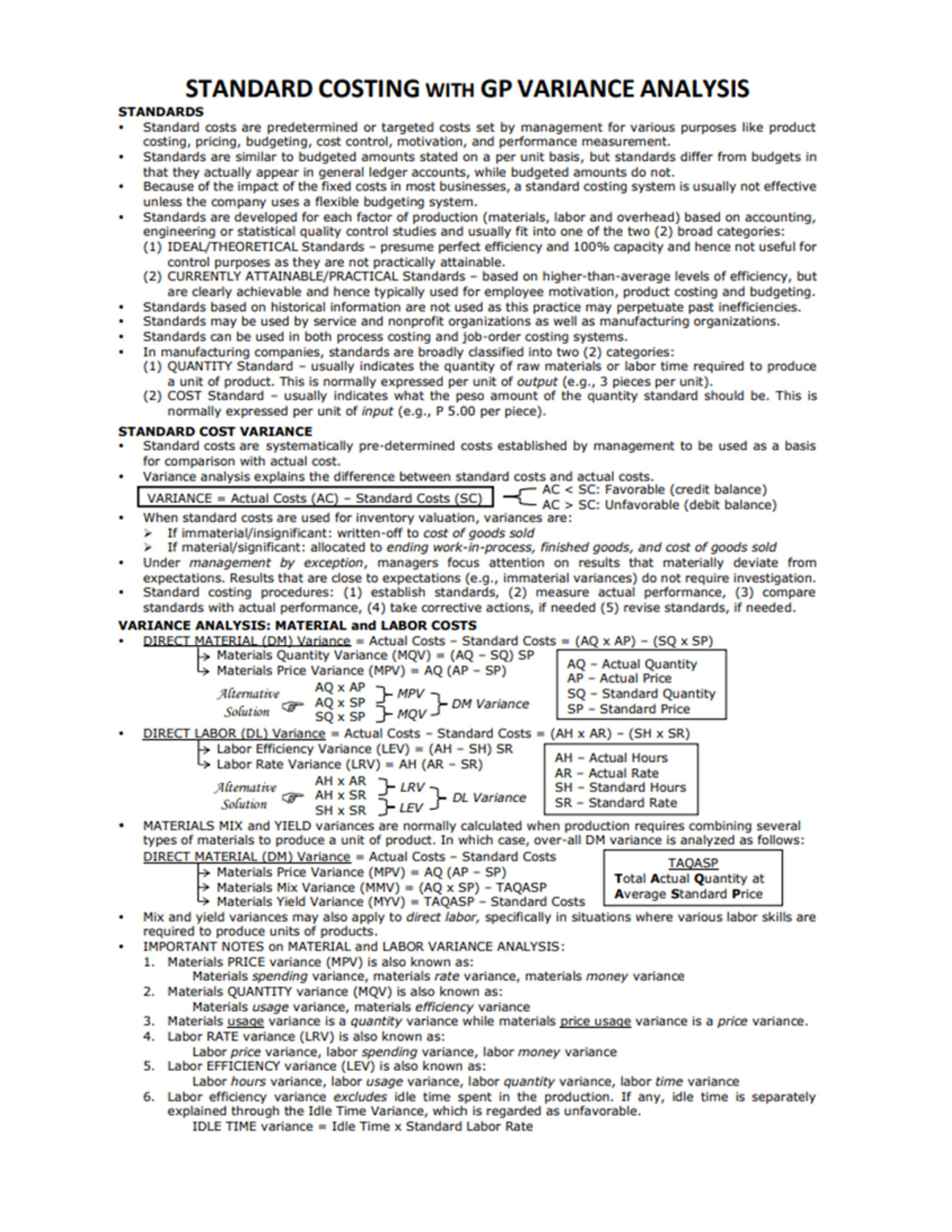 Standard costing with GP variance analysis - Accountancy - Studocu