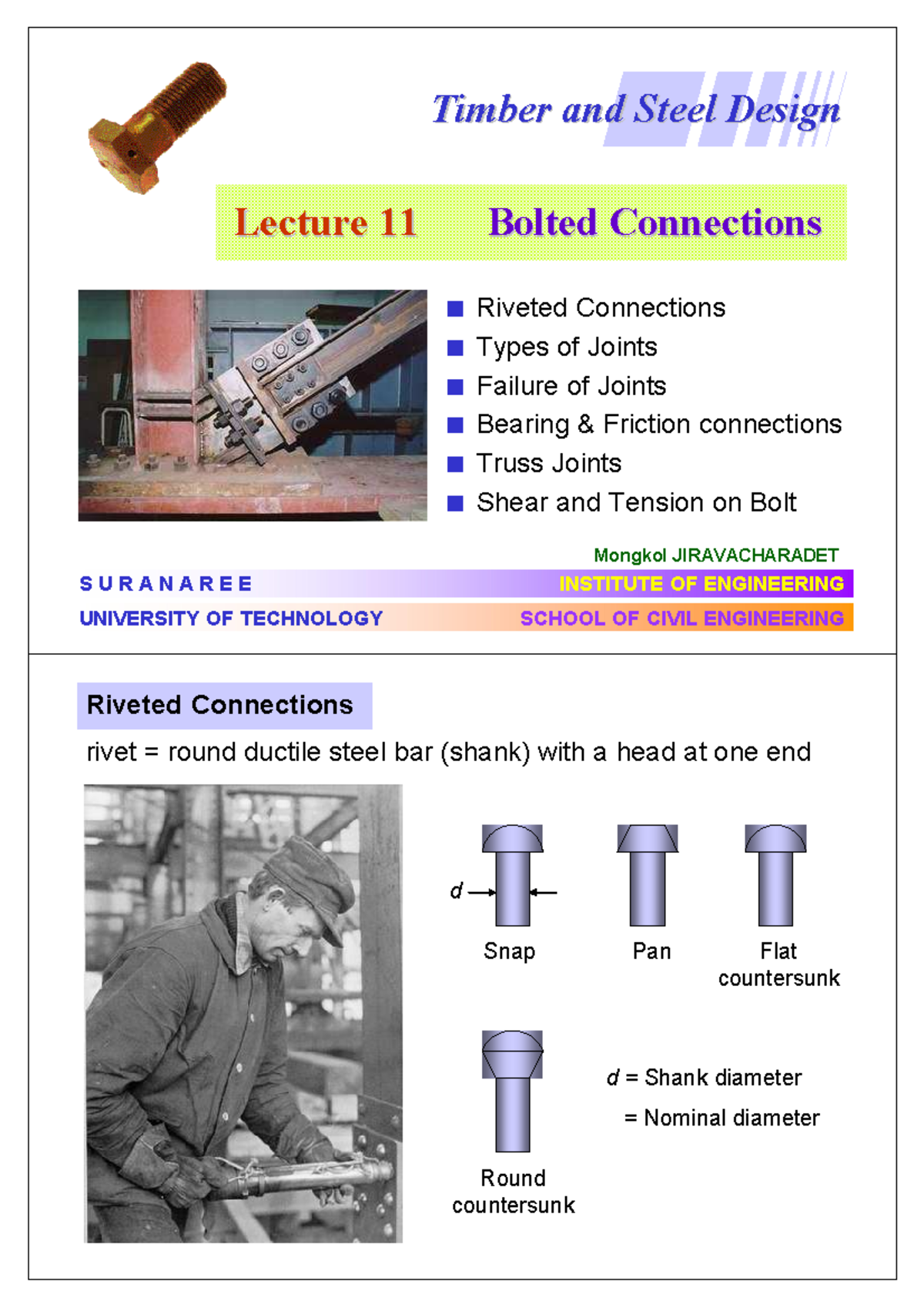 L11 Bolt Connection - design of steel structures - - Studocu