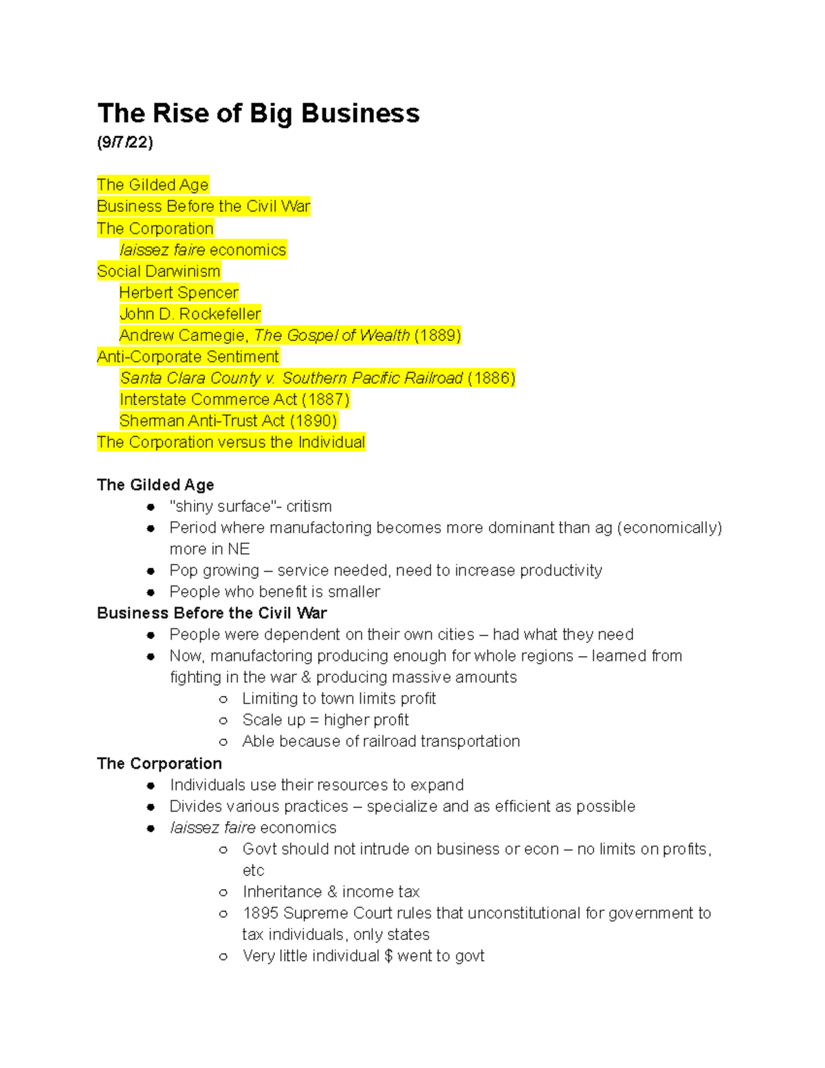 The Rise of Big Business - The Rise of Big Business (9/7/22) The Gilded ...