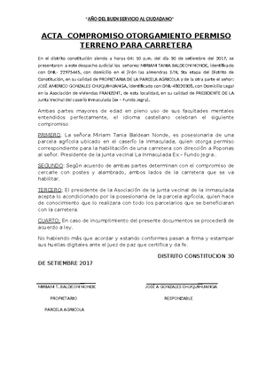 ACTA DE Compromiso DE Devolucion DE Dinero - “AÑO DEL DIALOGO Y LA RECONCILIACION NACIONAL” Acta ...