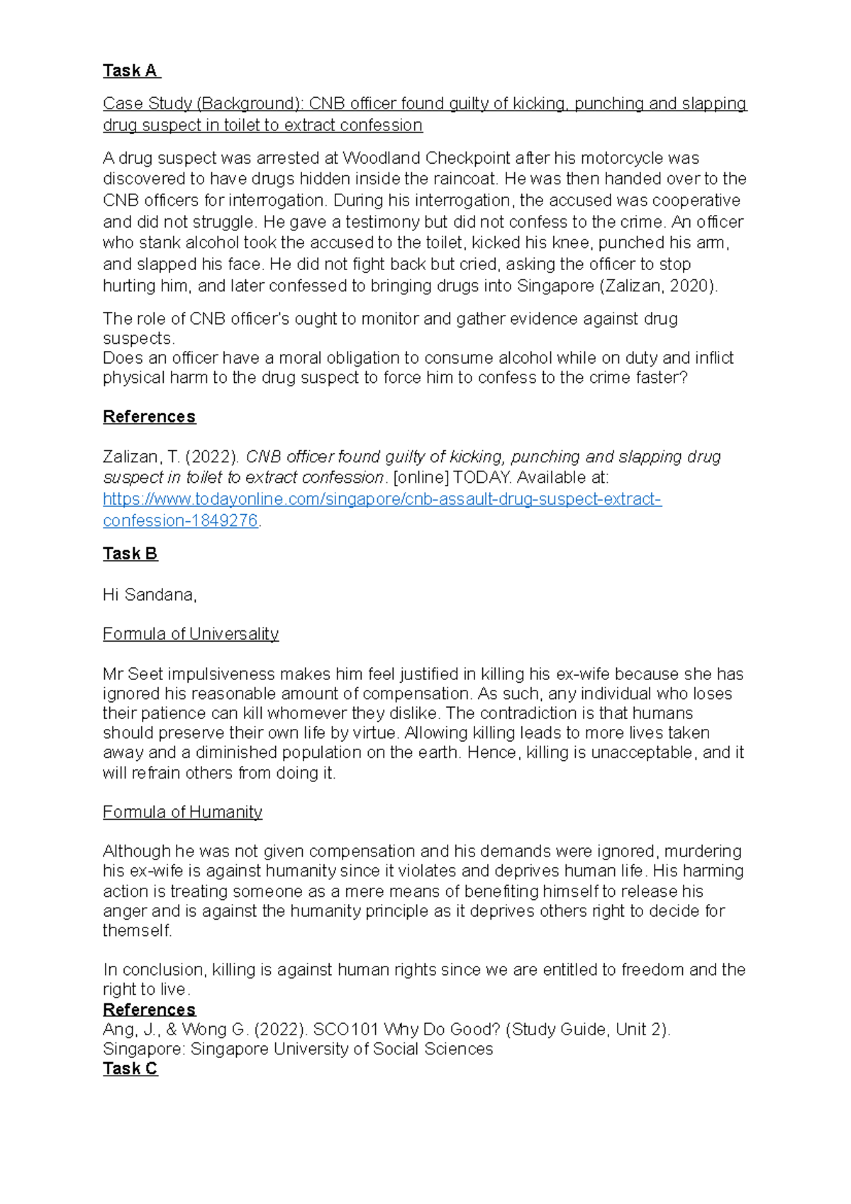 DB assigment SCO 101 - Task A Case Study (Background): CNB officer ...