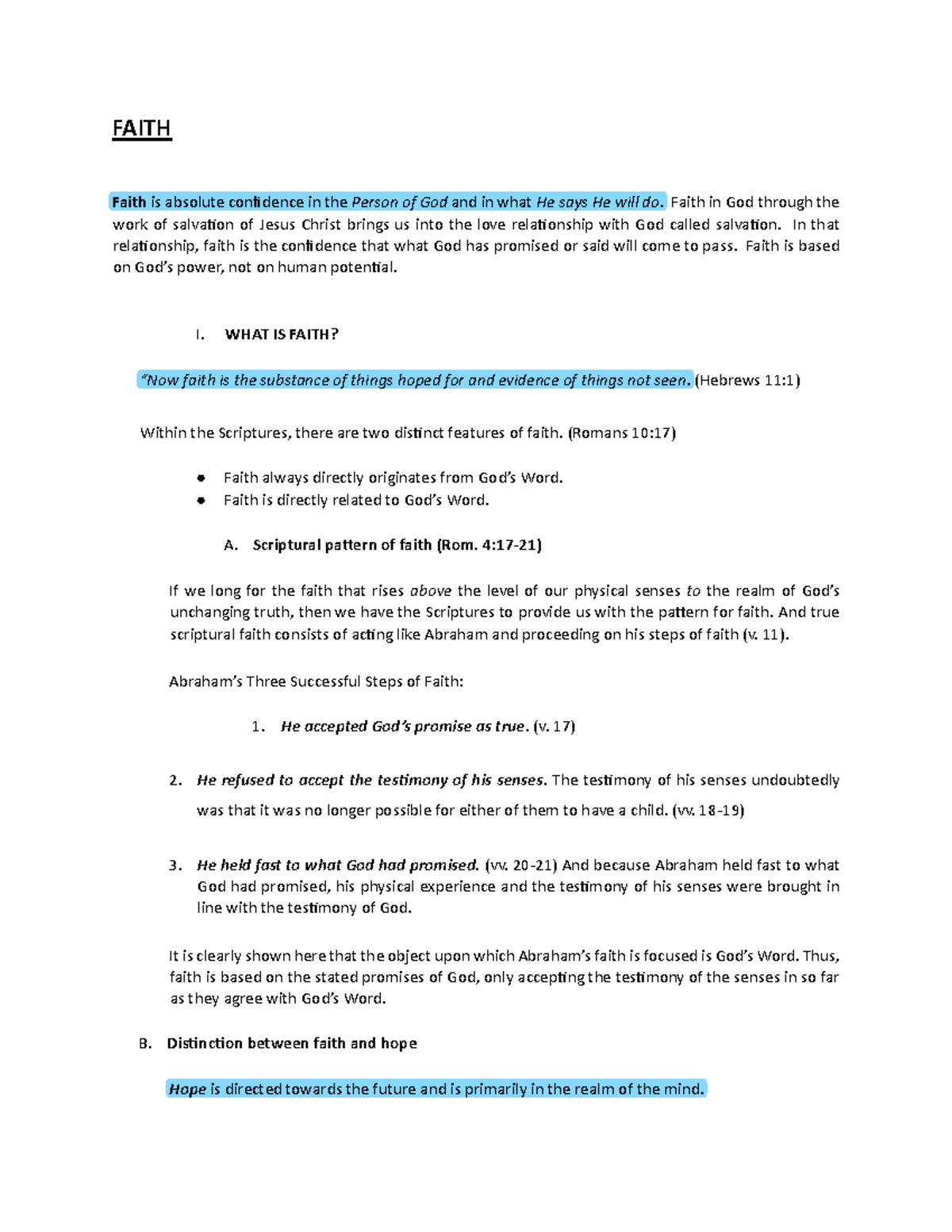 Lesson 8 Faith - FAITH Faith is absolute confidence in the Person of ...