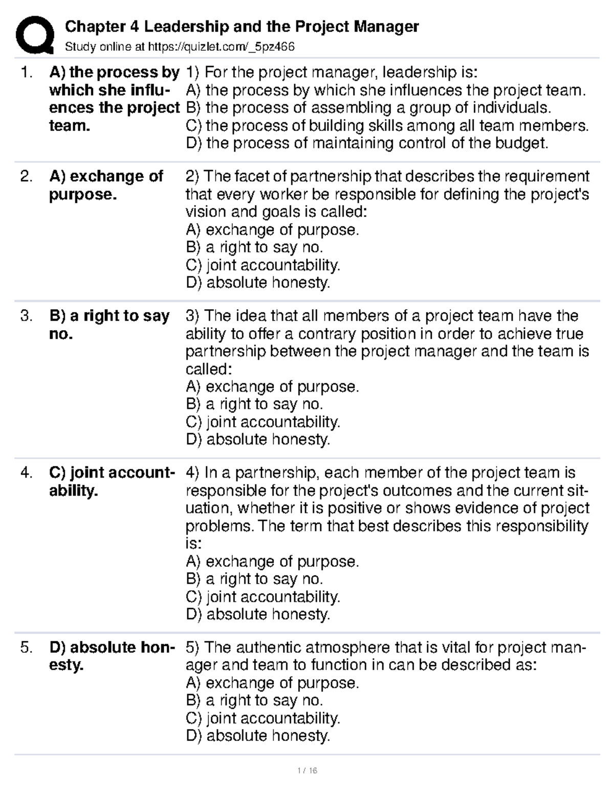 Chapter 4 Leadership and the Project Manager 1 - Study online at ...