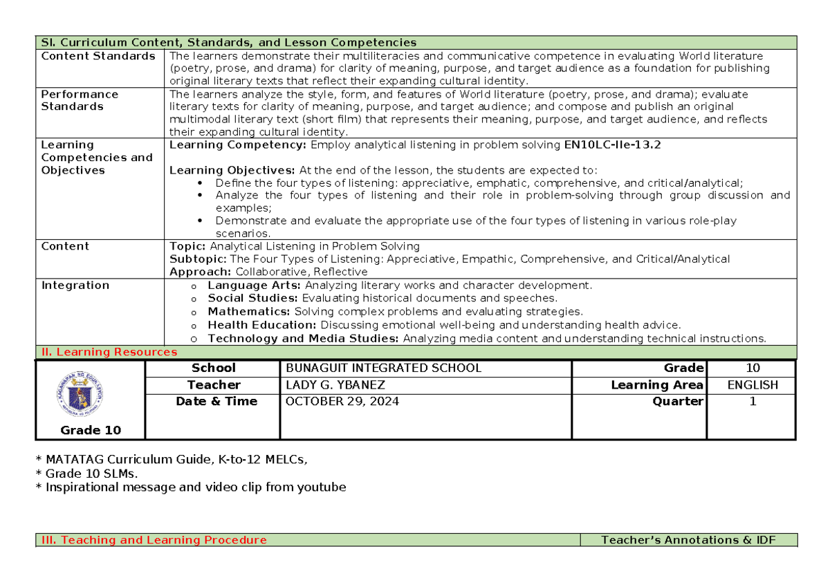 MAtatag-CO LADY - n/a - SI. Curriculum Content, Standards, and Lesson ...