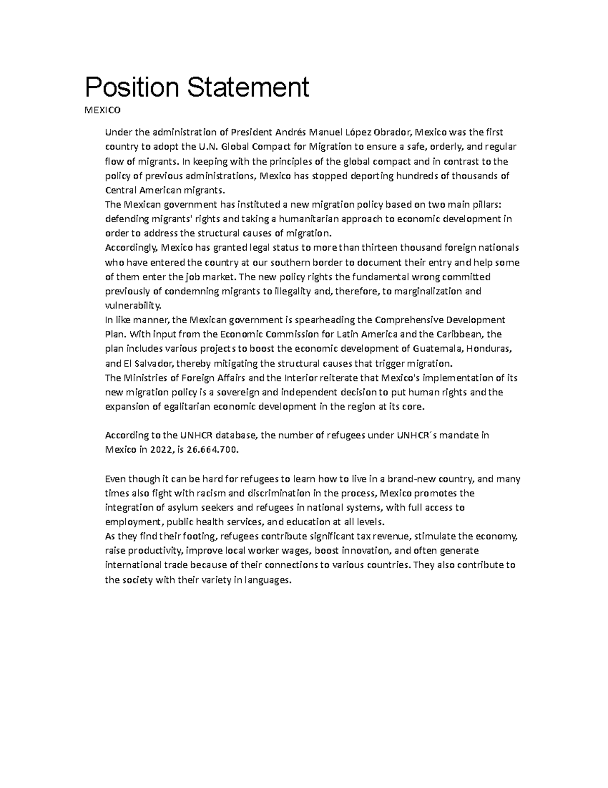 Research for the position statement - Position Statement MEXICO Under ...