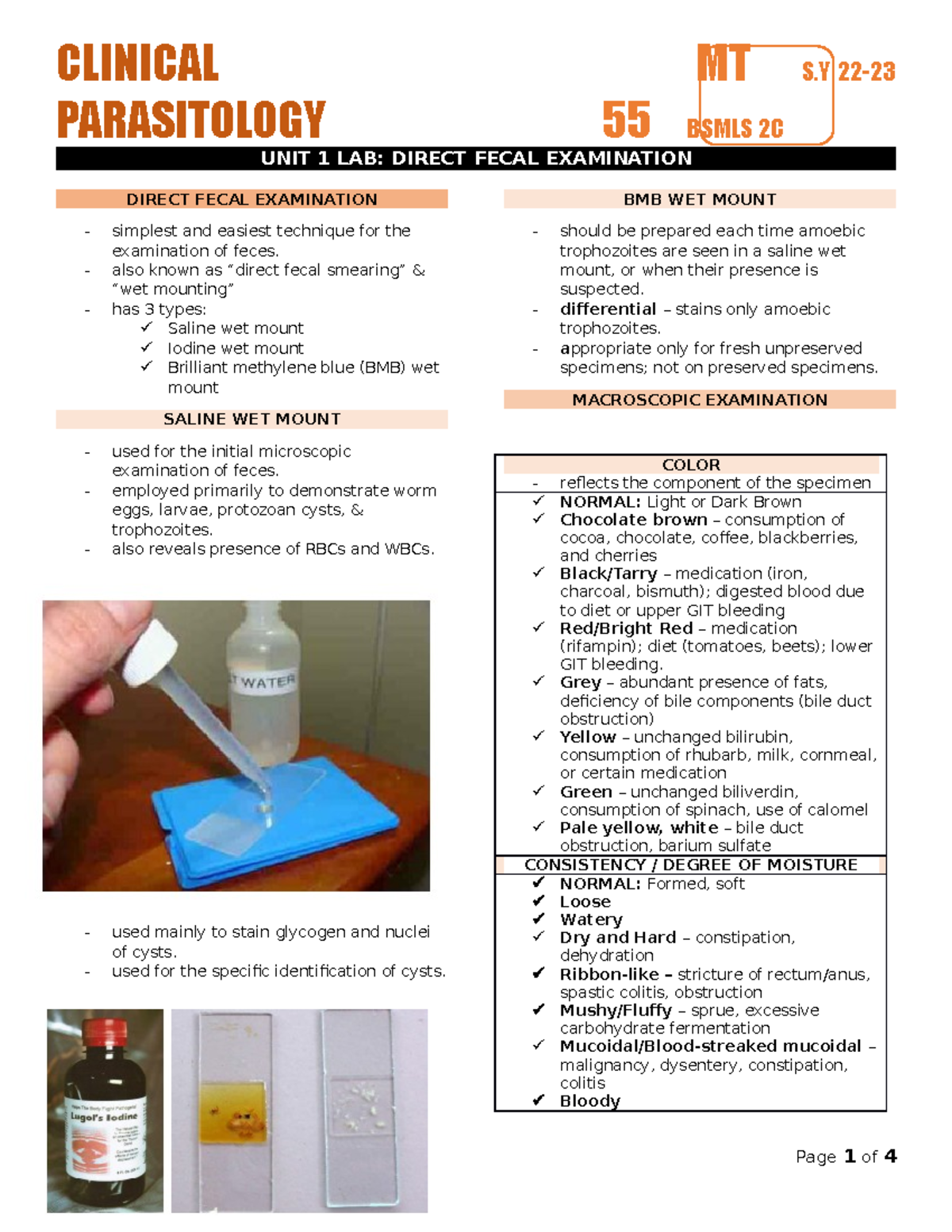 Parasit Trans LAB 1 - DFE - CLINICAL MT S 22- PARASITOLOGY 55 BSMLS 2C ...