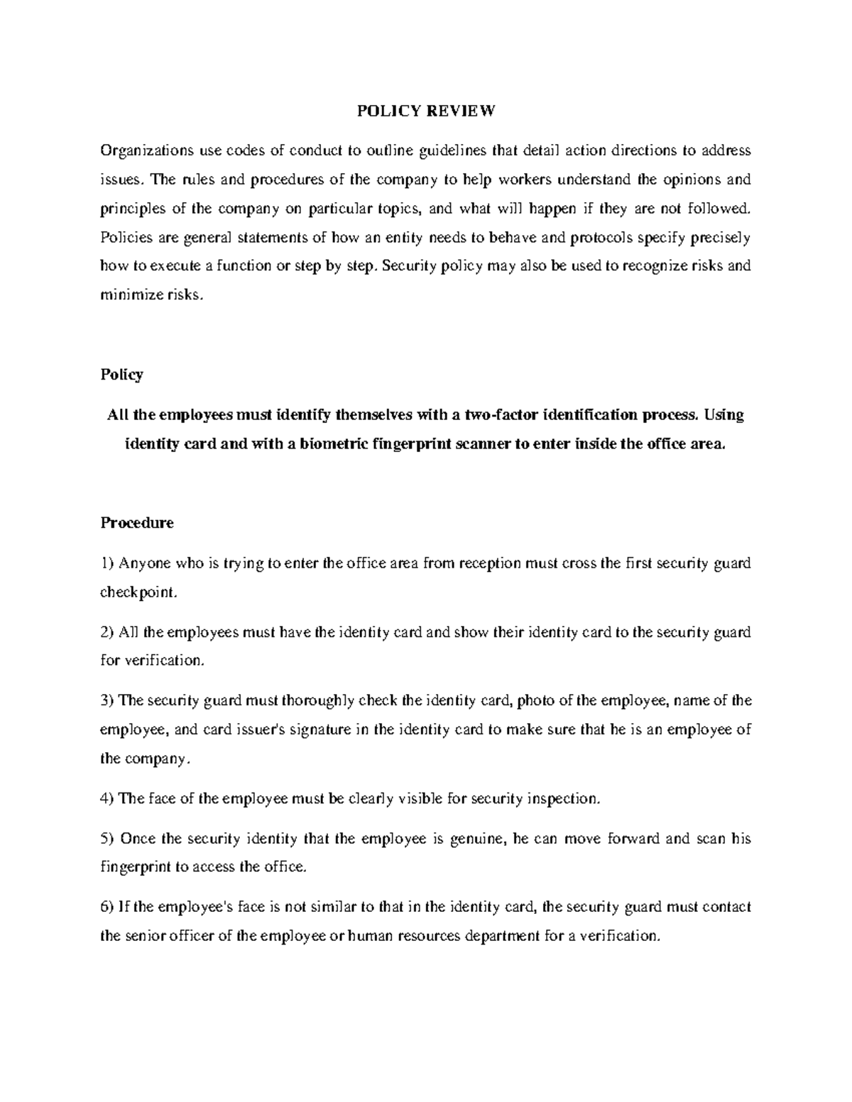 Law & Ethics Policy Review - Human Resource Management - USeP - Studocu