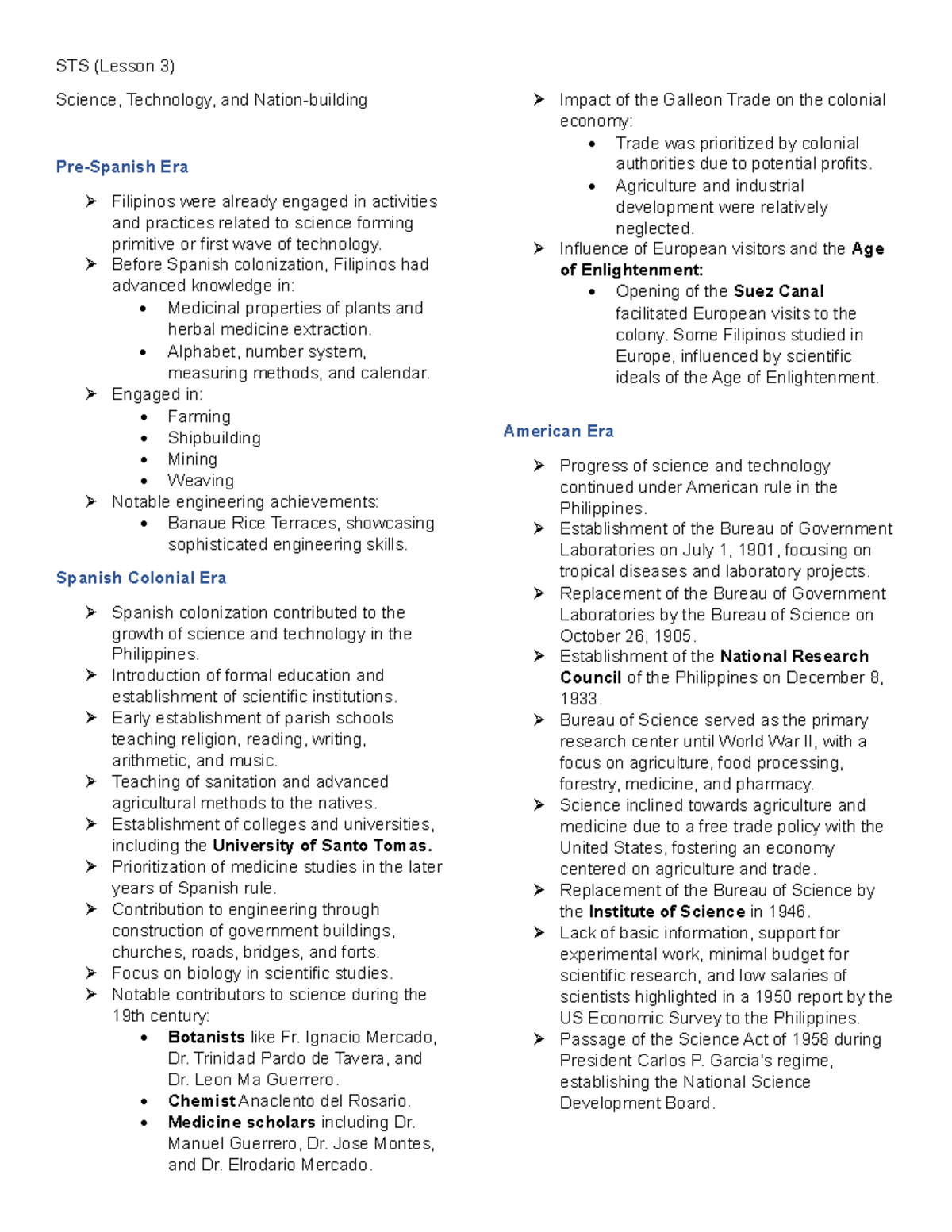 STS - L3 - STS (Lesson 3) Science, Technology, and Nation-building Pre-Spanish Era Filipinos ...