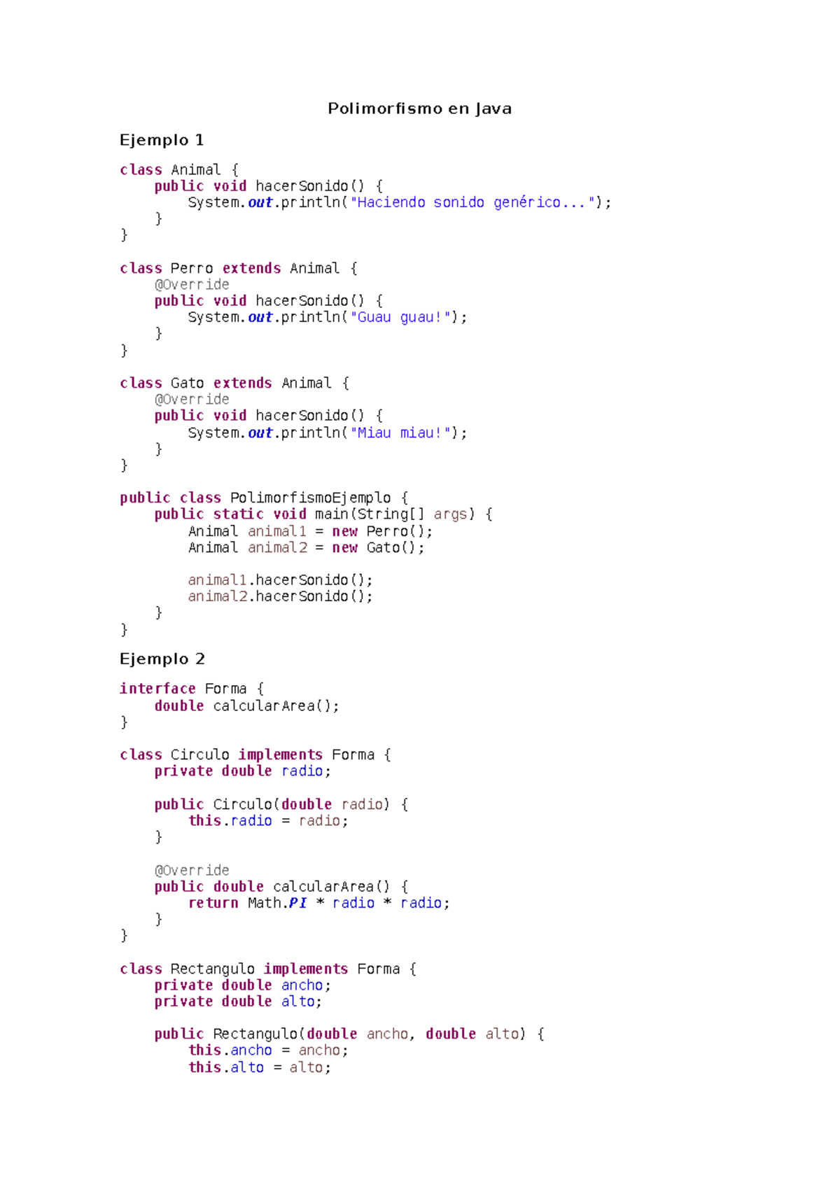 Polimorfismo en Java - Polimorfismo en Java Ejemplo 1 class Animal ...