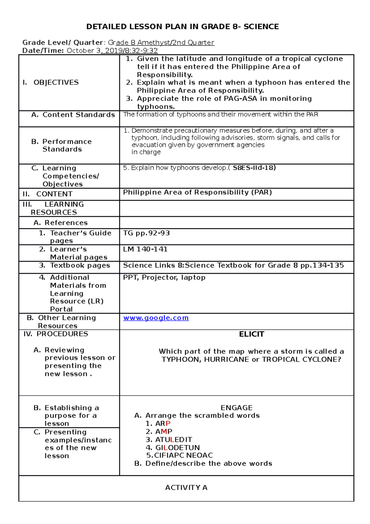 October 3,2019 - Lesson plan second quarter grade 8 - DETAILED LESSON ...
