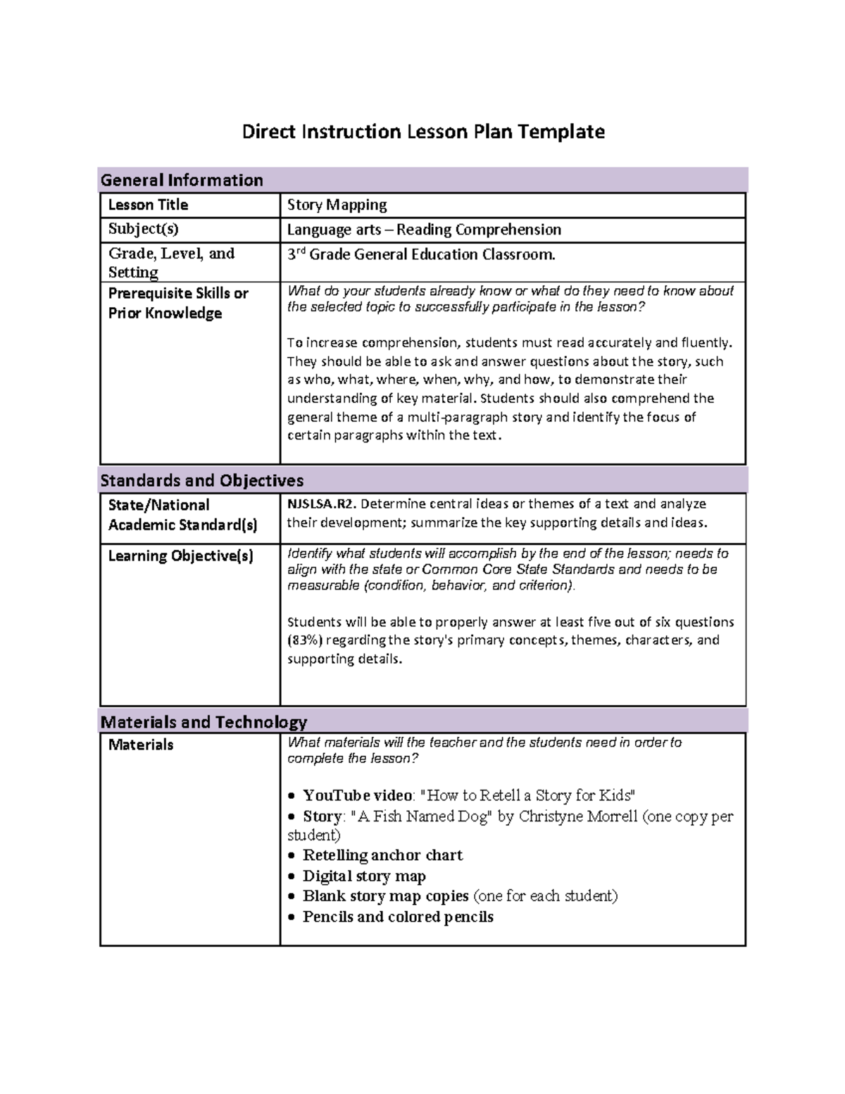 Task I - Task I - Direct Instruction Lesson Plan Template General ...