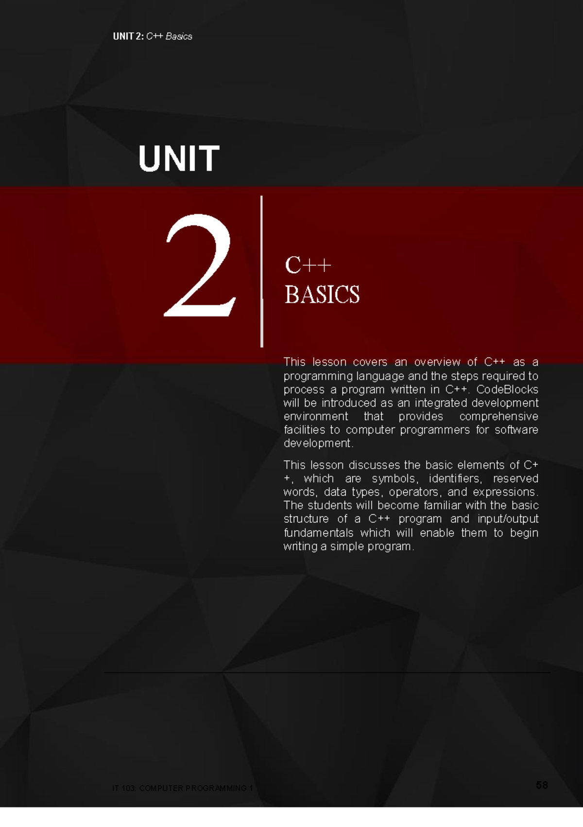 JAY Nathaniel Tapec WITH Answers Unit-2 C++ Basics - UNIT 2 C++ BASICS ...