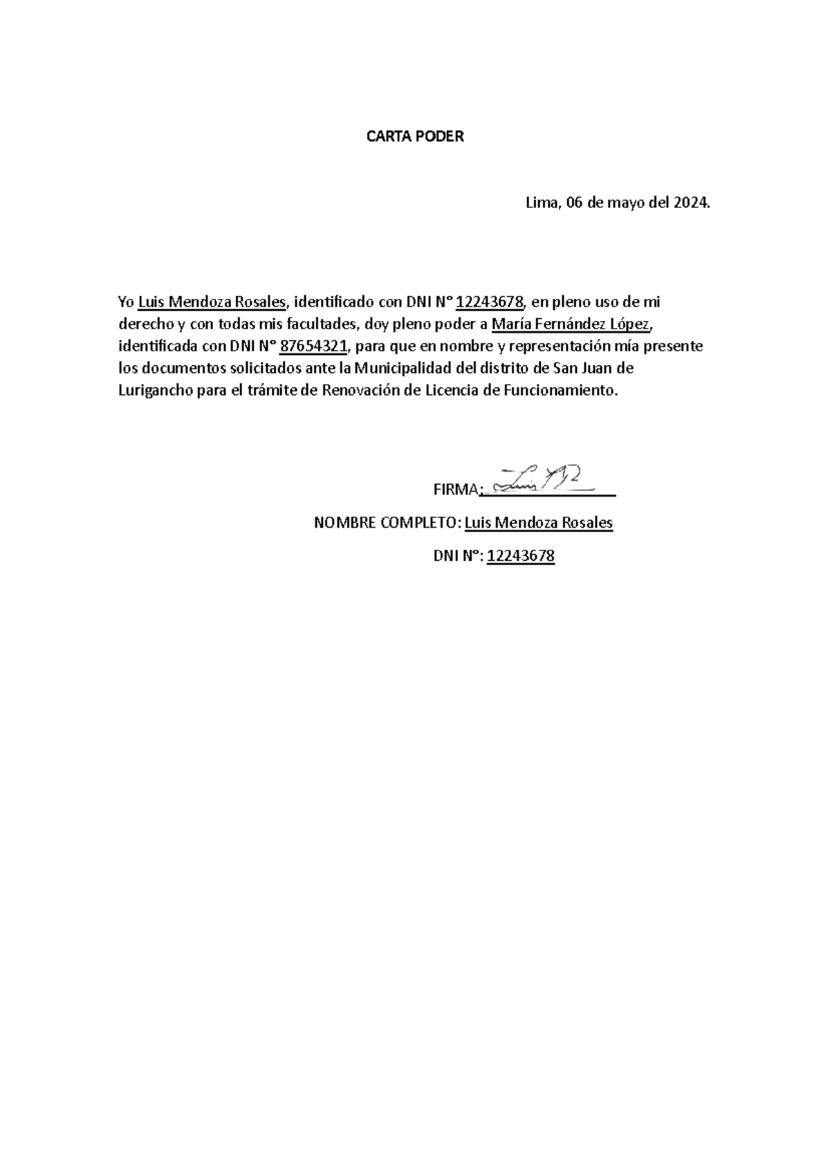 Carta Poder- Solicitud - Derecho Administrativo 2 - CARTA PODER Lima ...