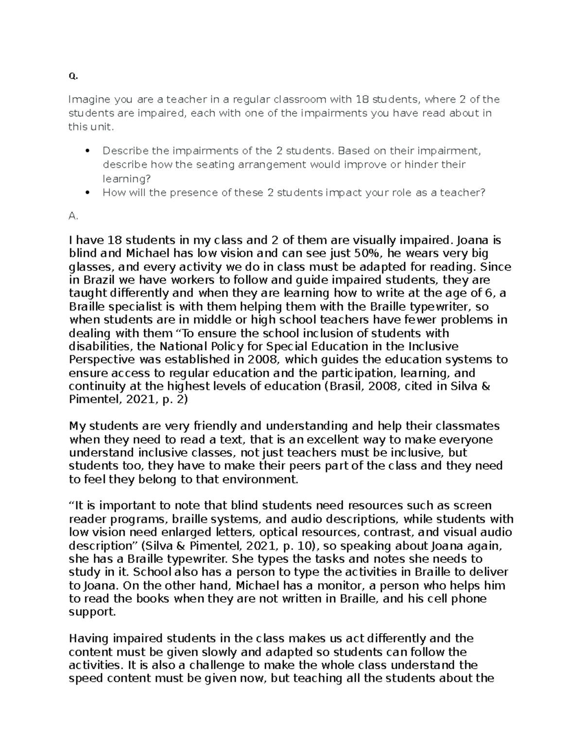 EDUC 5710_Unit 2_Discussion Assignment_A - Q. Imagine you are a teacher ...