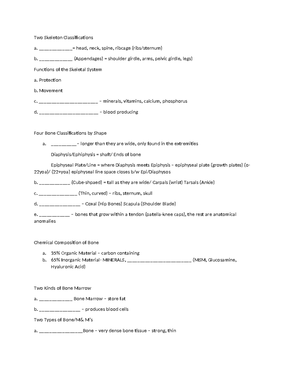 Skeletal Lecture Document fill in student - Two Skeleton ...