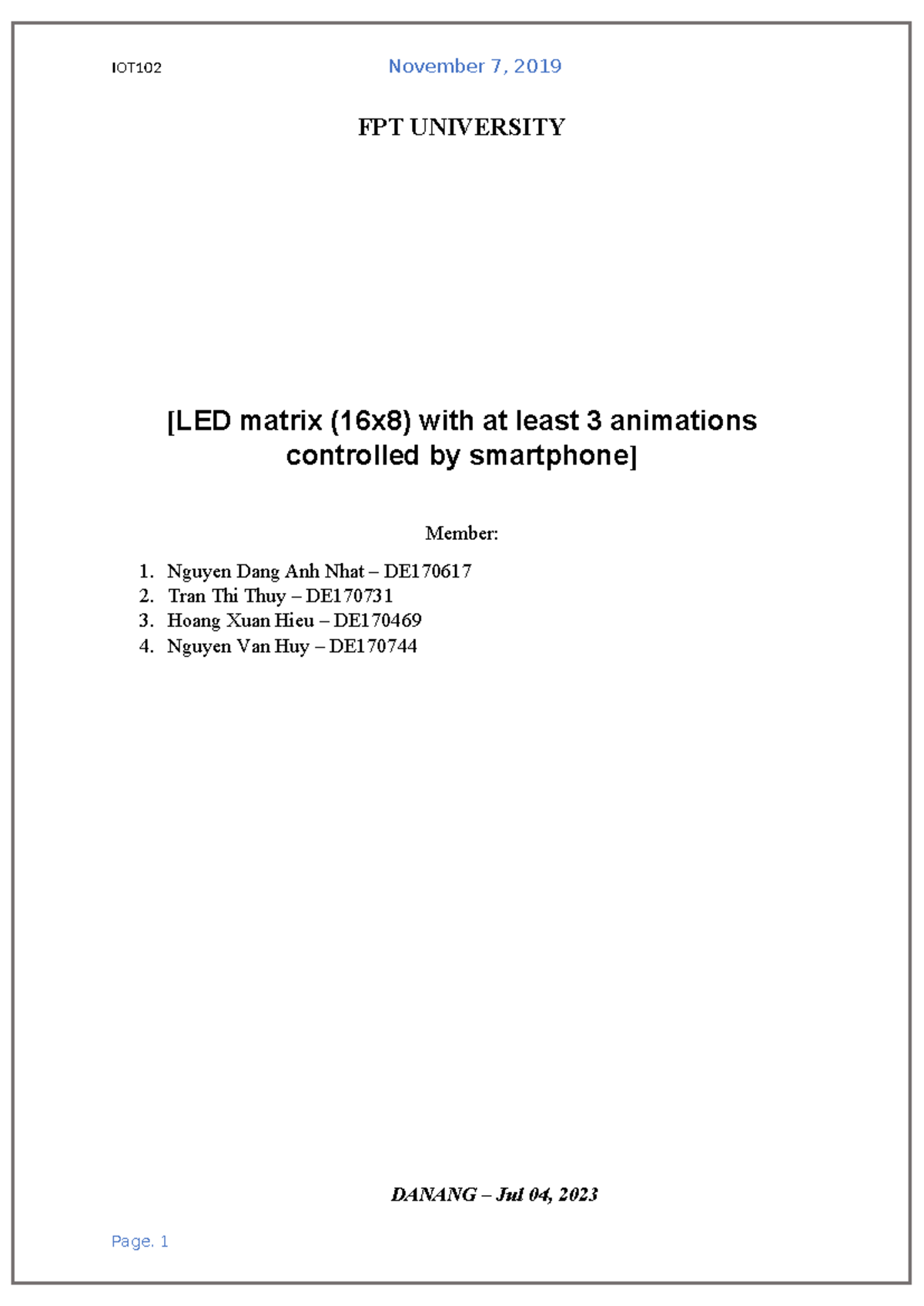 Project-Report - FPT UNIVERSITY [LED matrix (16x8) with at least 3 ...