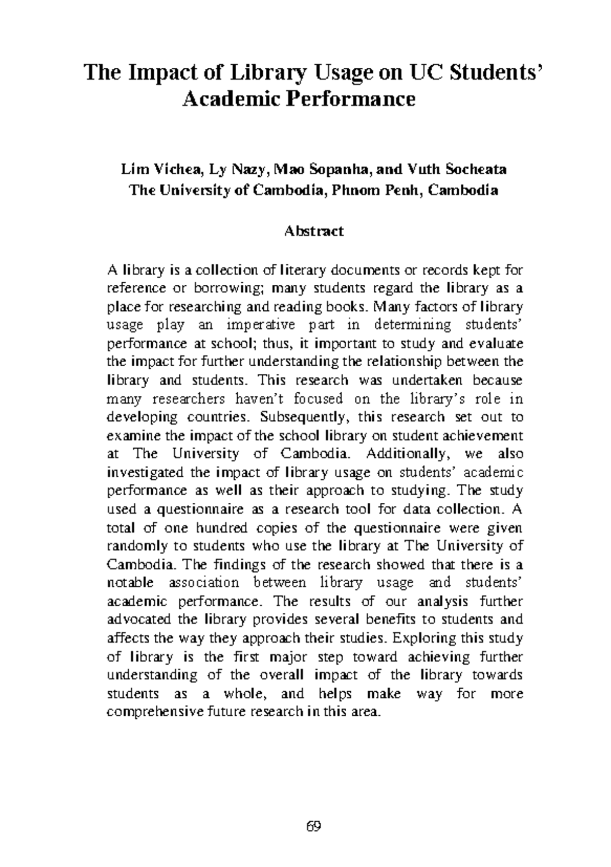 The Impact of Library Usage on UC-1 - Many factors of library usage ...