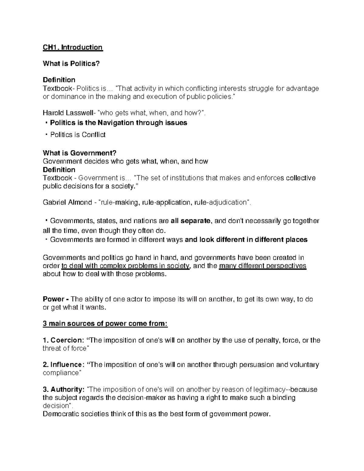 chapter 1 of notes including introduction of political - CH1 ...