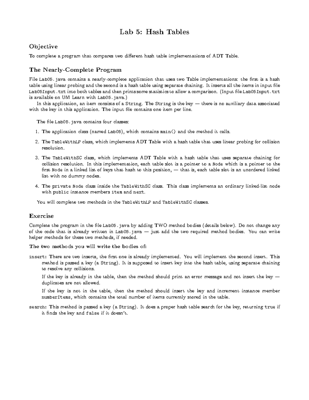 Lab5 Question - lab5 - Lab 5: Hash Tables Objective To complete a ...