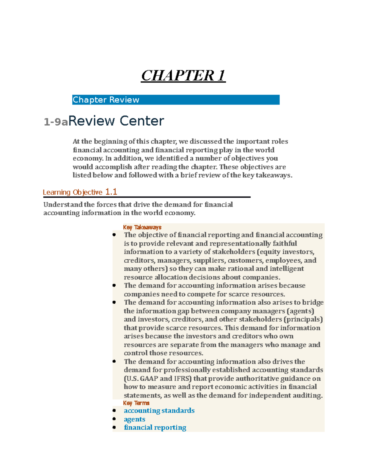 Chapter Notes - N/a - CHAPTER 1 Chapter Review 1-9aReview Center At the ...