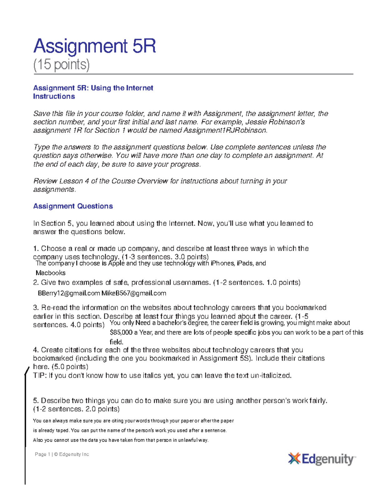 Kami Export - Assignment 5R - EL5733 - Page 1 | © Edgenuity Inc Assignment 5 R ( 15 points ...