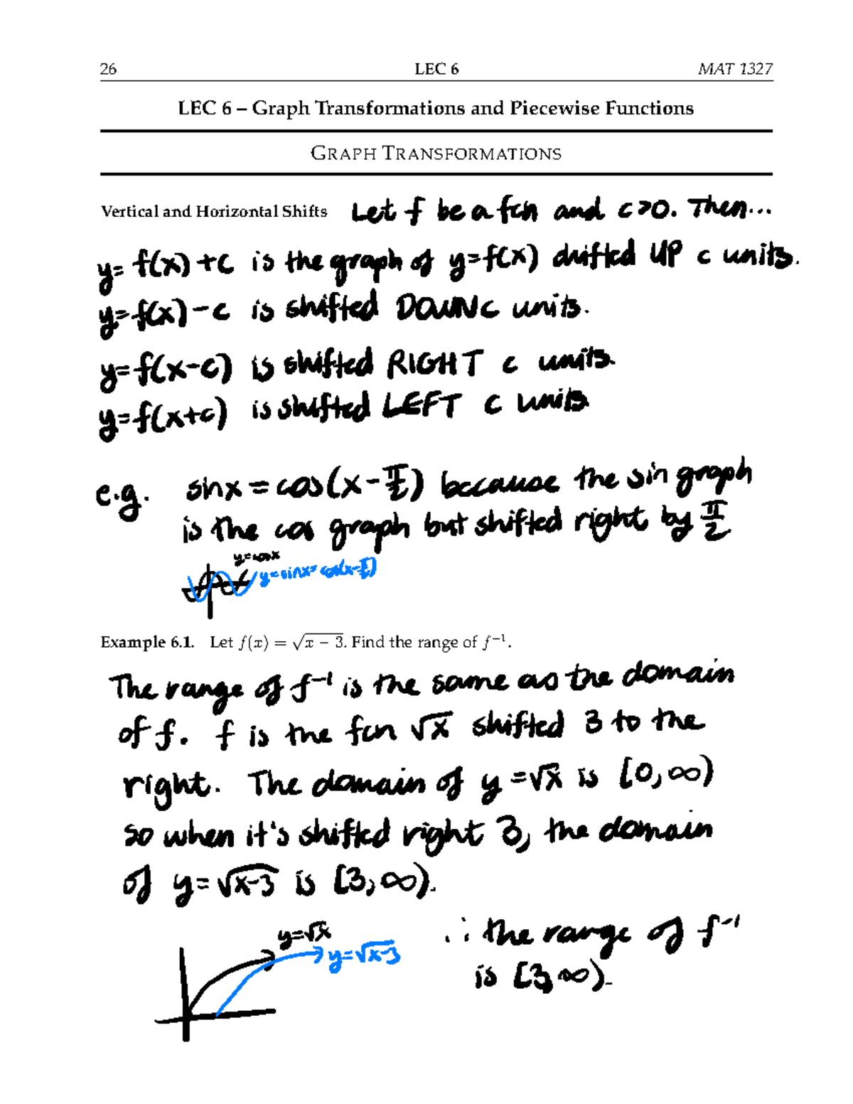 MAT 1327 Lecture 6 Filled - 26 LEC 6 MAT 1327 LEC 6 – Graph Transformations and Piecewise ...