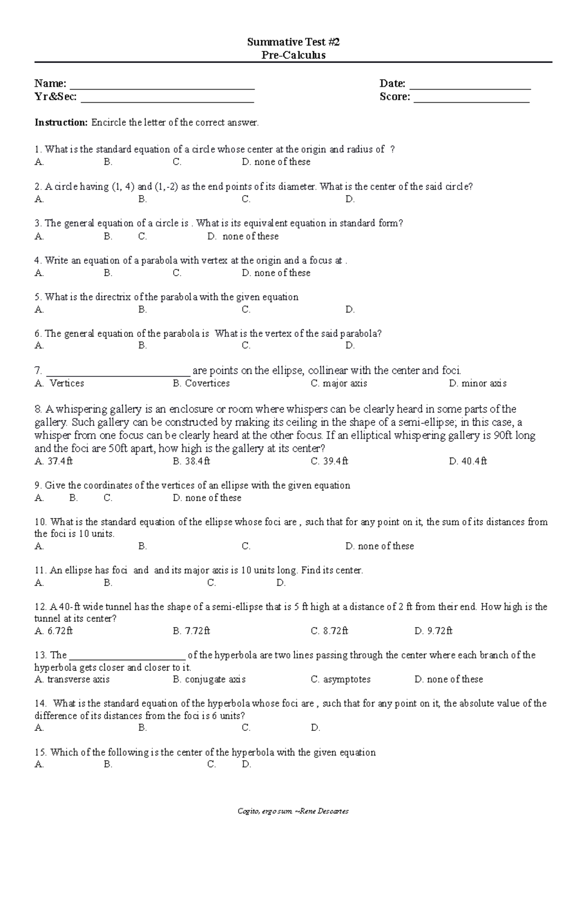 Multiple Choice Test On Conic Sections Summative Test Pre Calculus multiple-choice-test-on-conic-sections-summative-test-pre-calculus