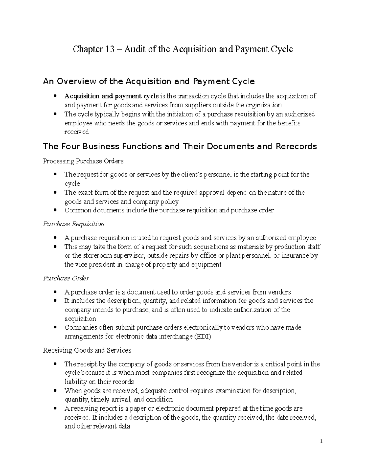 Chapter 13 – Audit of the Acquisition and Payment Cycle - Chapter 13 ...
