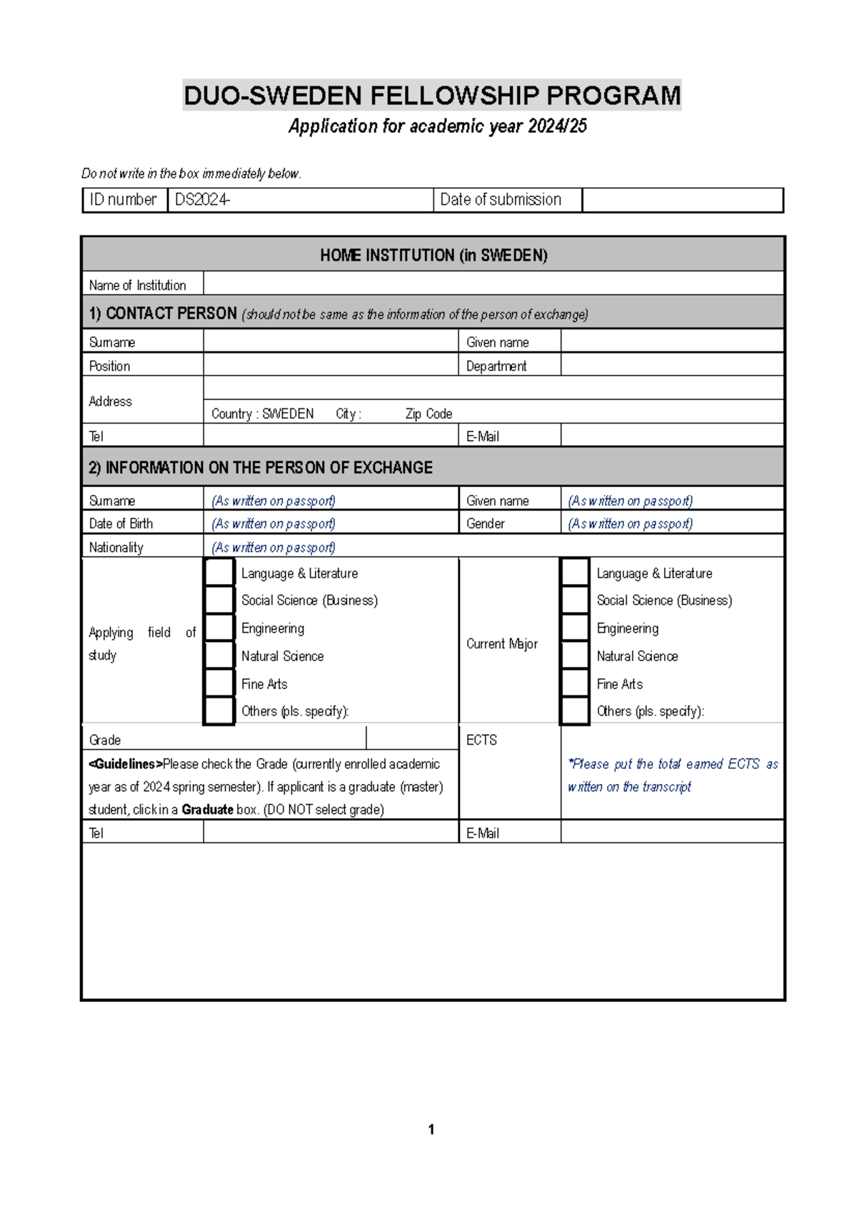 02. DUO-Sweden 2024 Application Form (pdf version) - DUO-SWEDEN ...