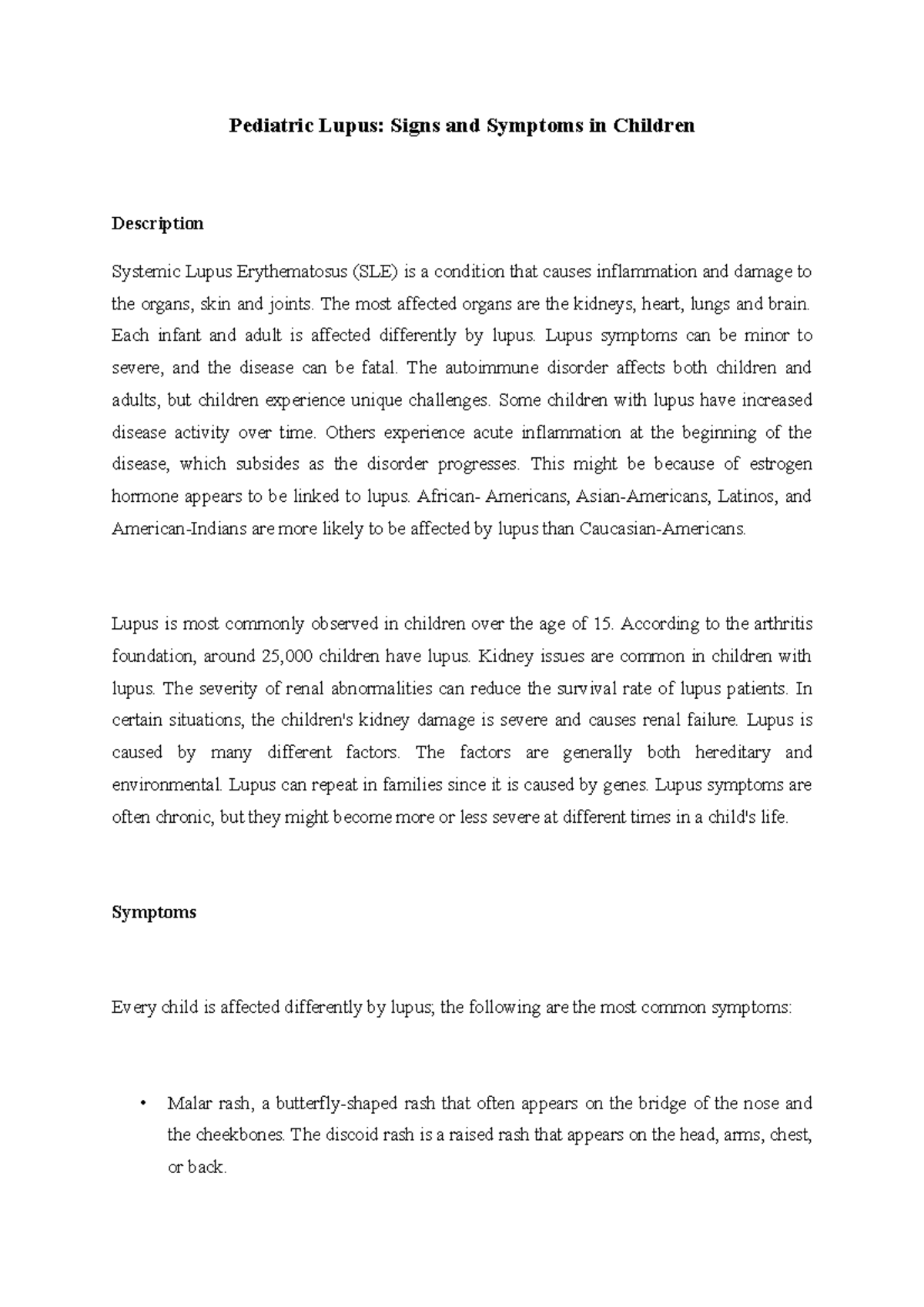 Pediatric Lupus - notes - Pediatric Lupus: Signs and Symptoms in ...