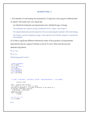 HW 5 - Homework assignments - STAT 8200 Homework 5 An article in the Journal of Quality ...