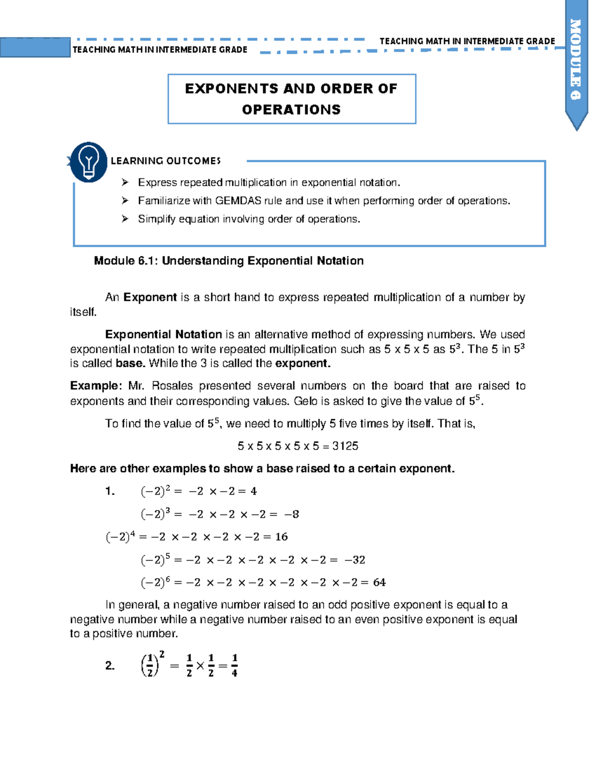 Module-6 - DDNJDFJDJFIFJI - ####### TEACHING MATH IN INTERMEDIATE GRADE ...