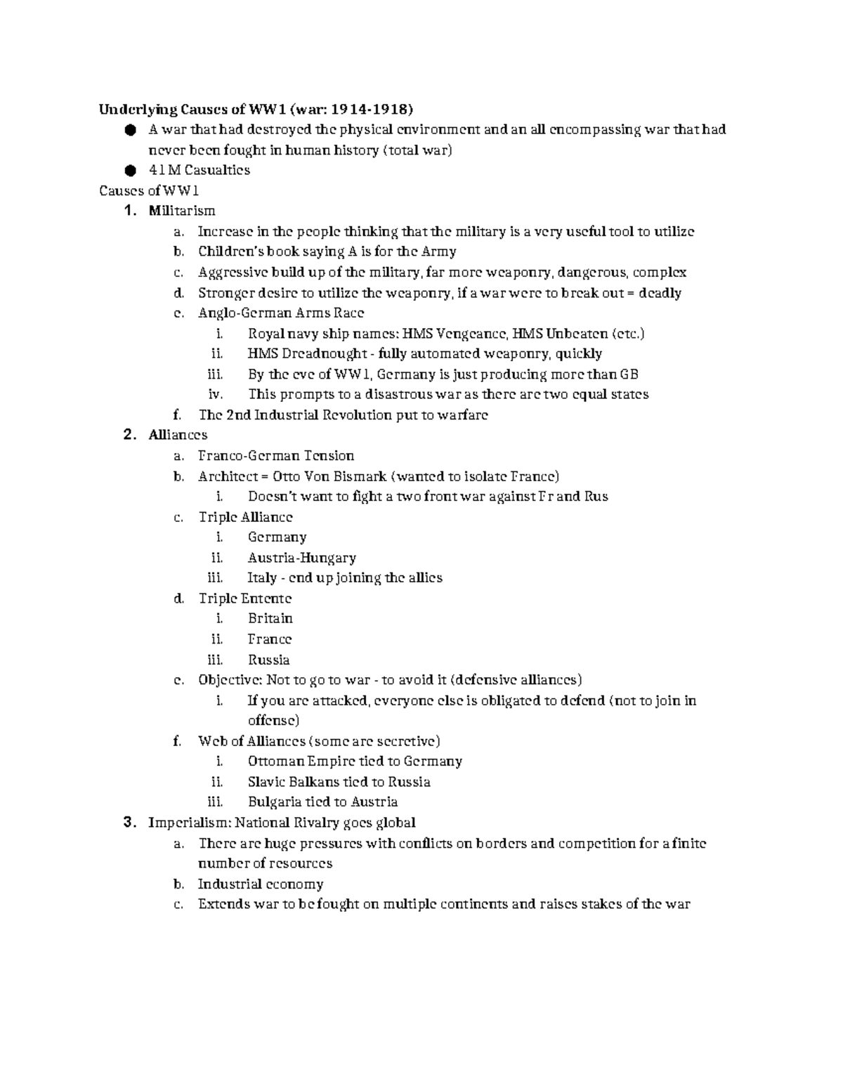 AP Euro Period 4 Study Guide - Underlying Causes of WW1 (war: 1914-1918 ...