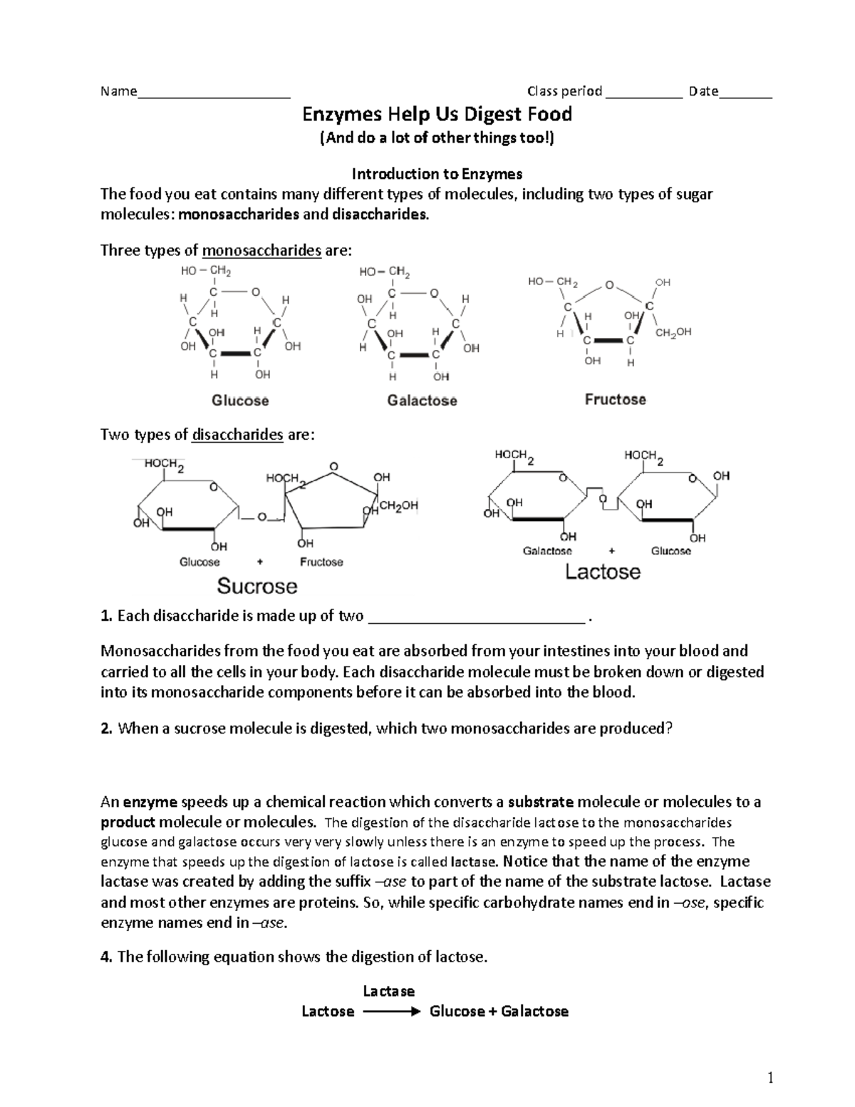 Biology Enzymes Notes - Name____________________ Class period ...