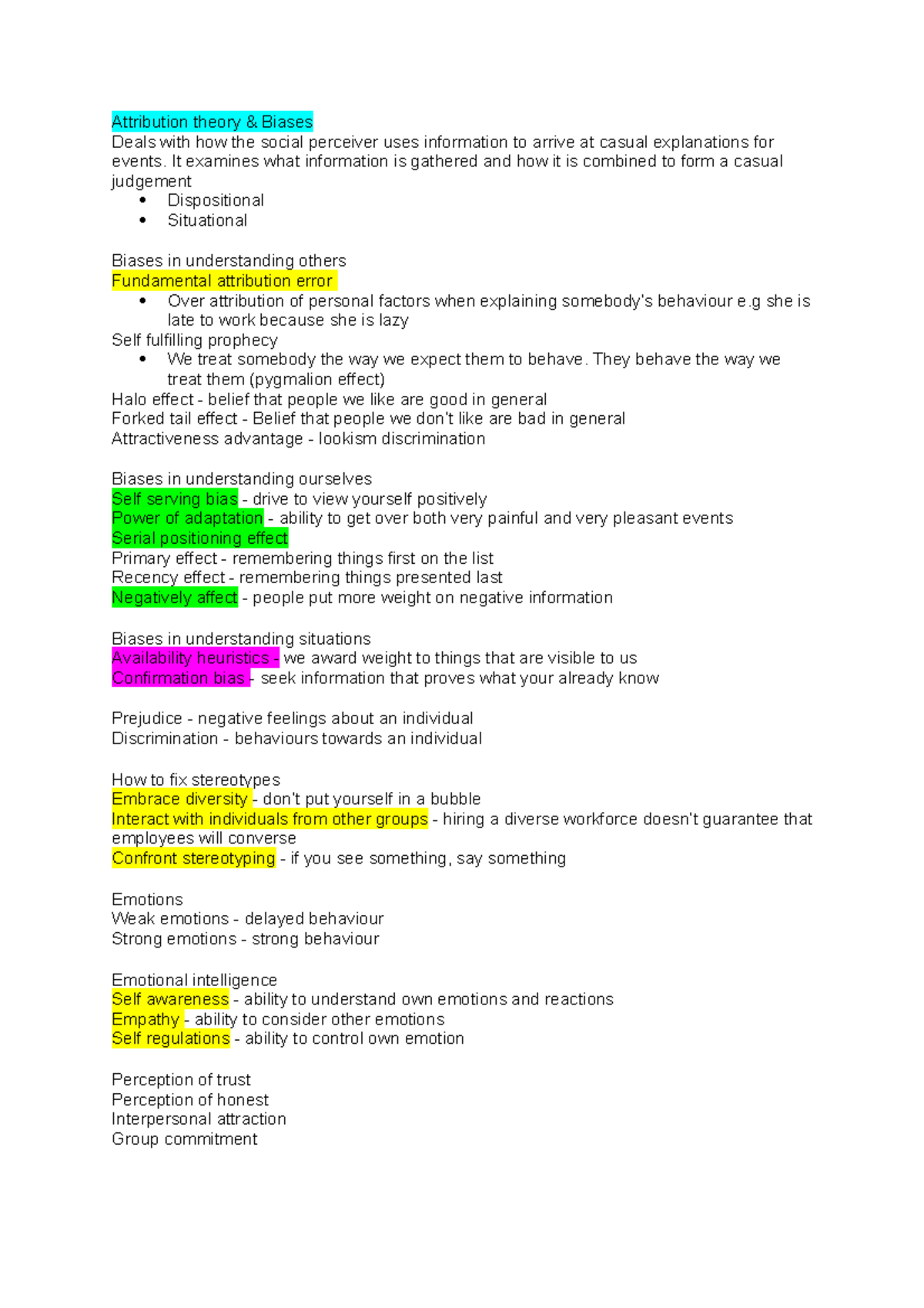 Short exam notes MANT250 - Attribution theory & Biases Deals with how ...