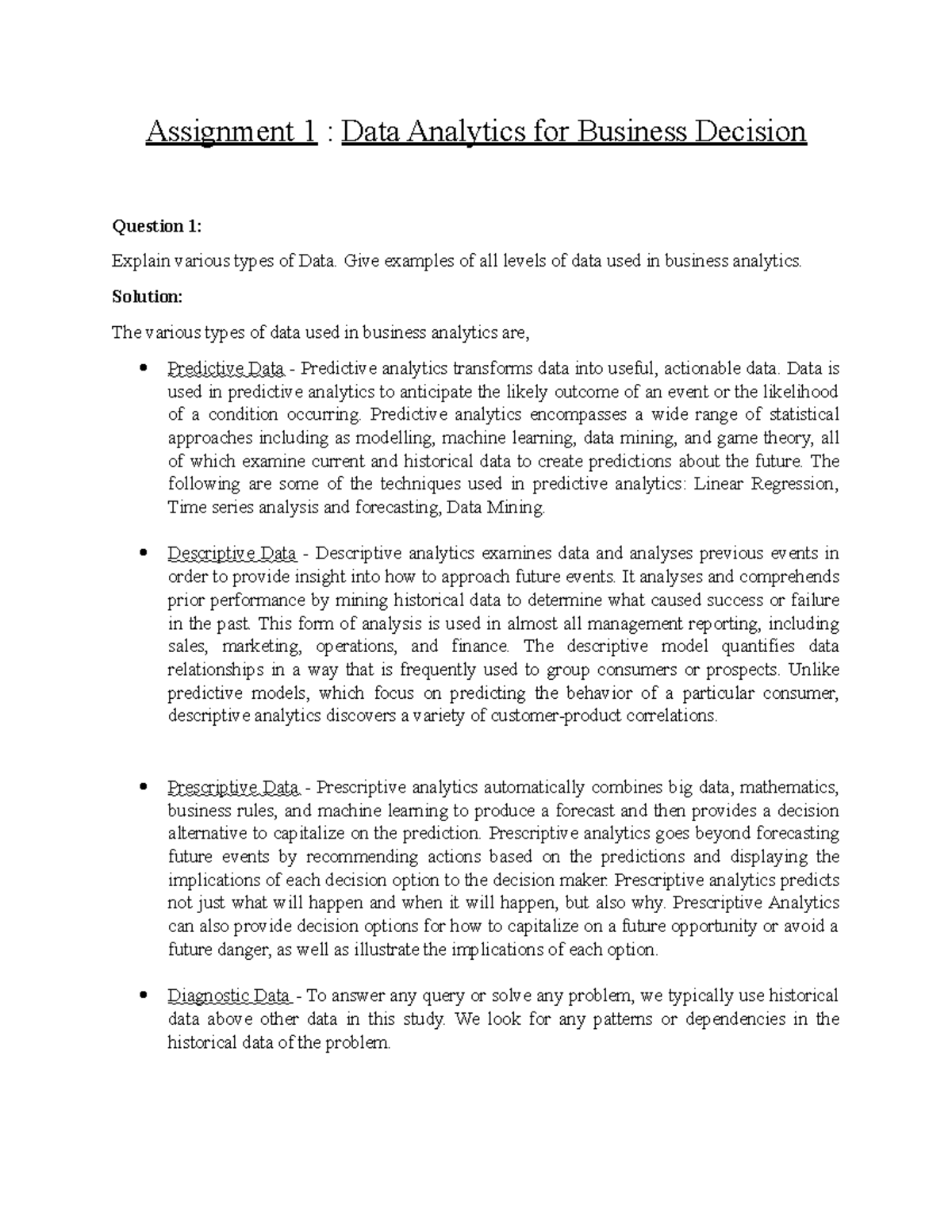 21 MBA 1621 - Assignment 1 : Data Analytics for Business Decision ...