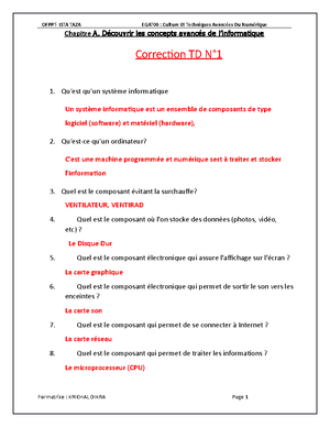 Correction TD N° 6 - OFPPT- ISTA TAZA EGAT06 : Culture Et Techniques Avancées Du Numérique - Studocu