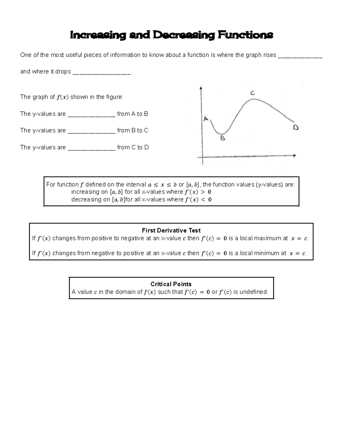 1A Increasing and Decreasing Functions - Increasing and Decreasing ...
