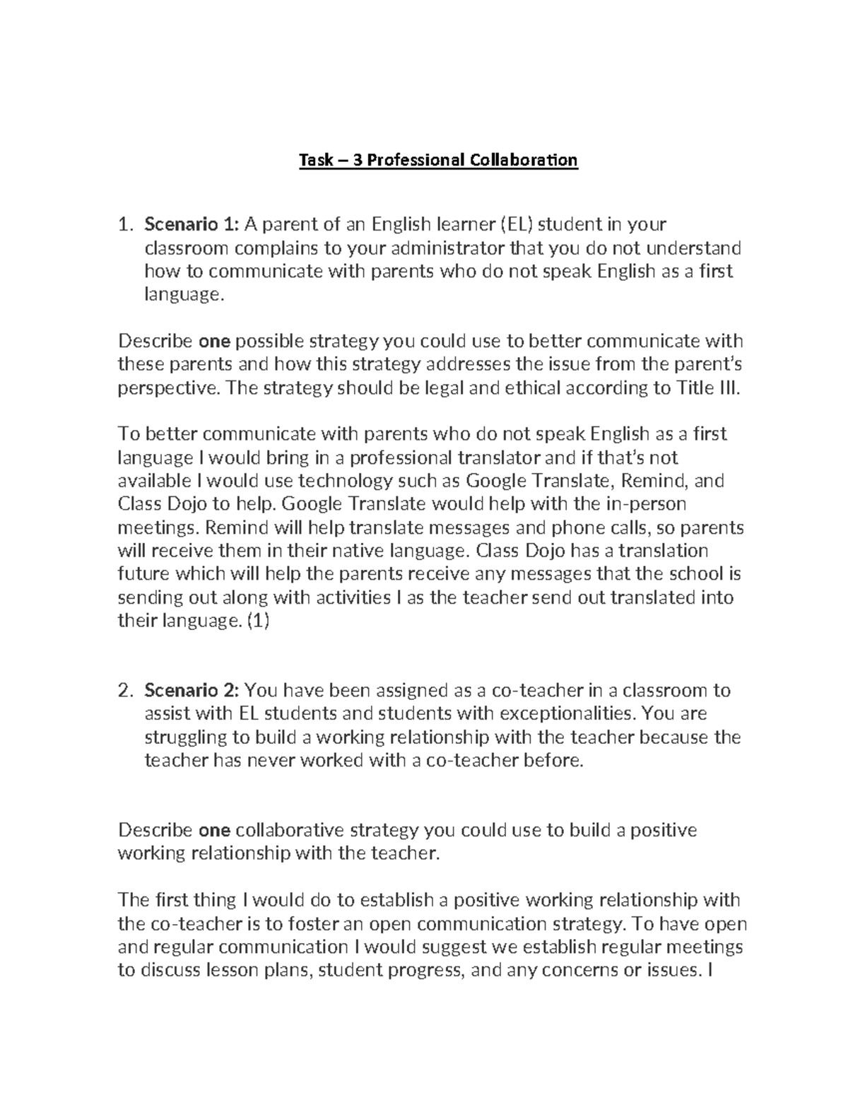 Task – 3 Professional Collaboration - Task – 3 Professional ...