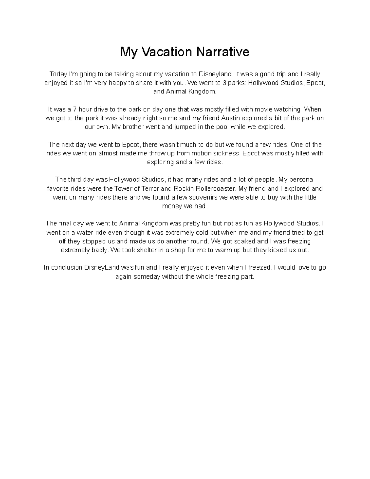 Untitled document - A copy of my work - My Vacation Narrative Today I'm ...