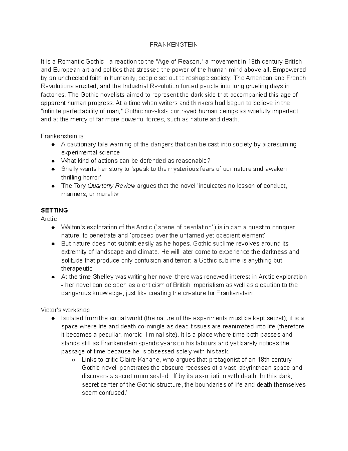 Frankenstein - FRANKENSTEIN It is a Romantic Gothic - a reaction to the ...