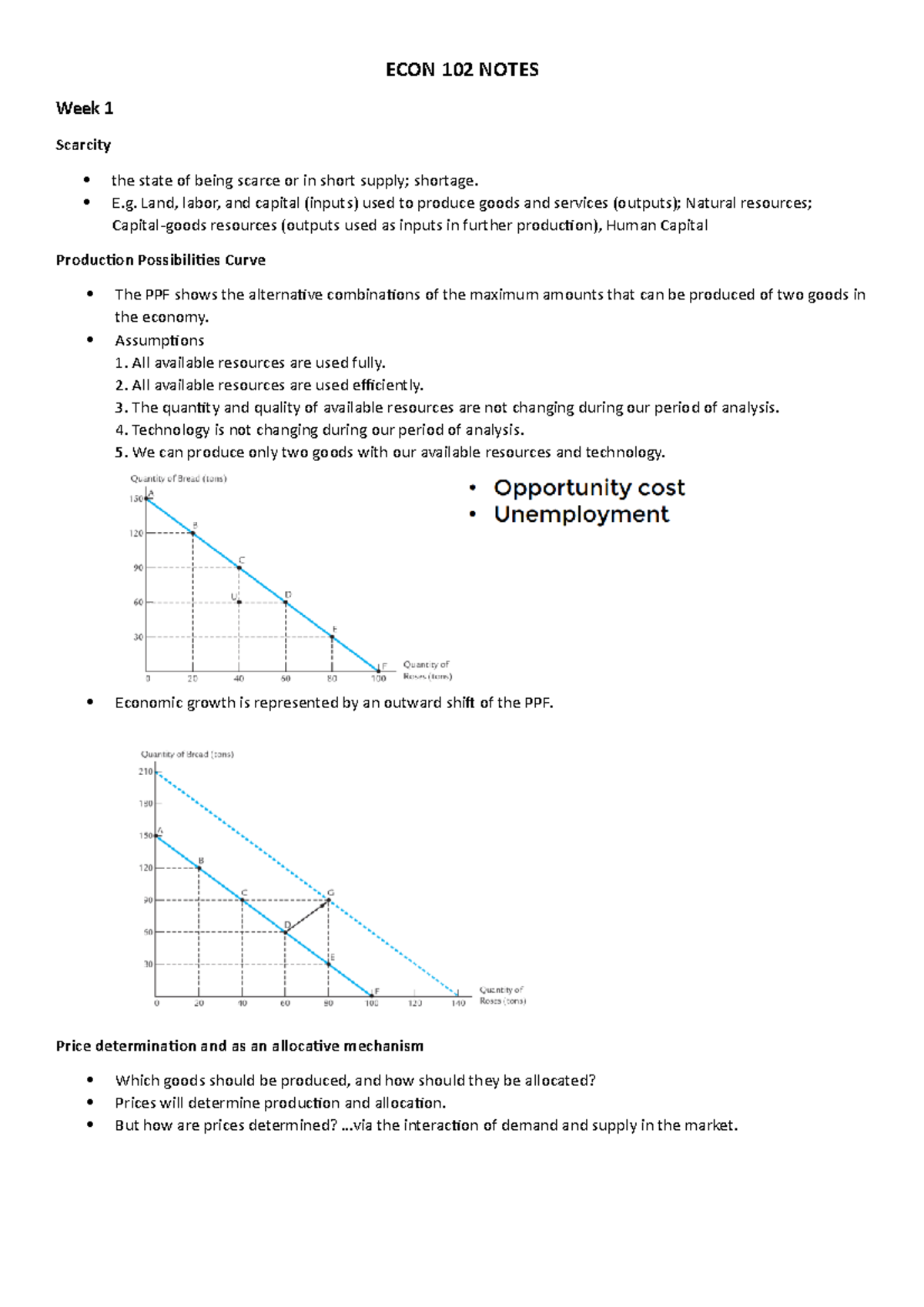 ECON 102 Notes: Scarcity PPF Demand Supply Equilibrium Education - Studocu
